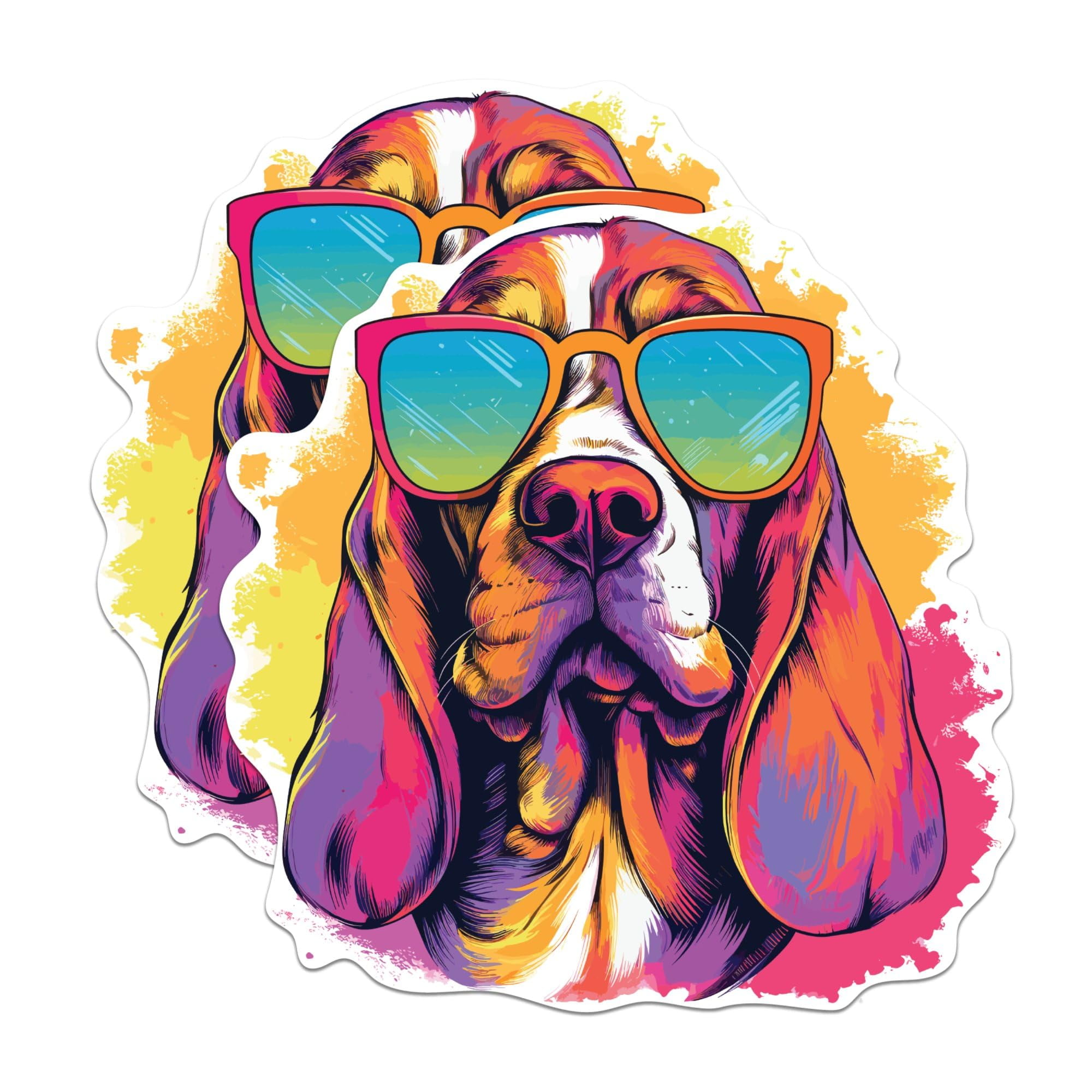 (2 Pack) Basset Hound Dog Stickers - Basset Hound with Sunglasses ...