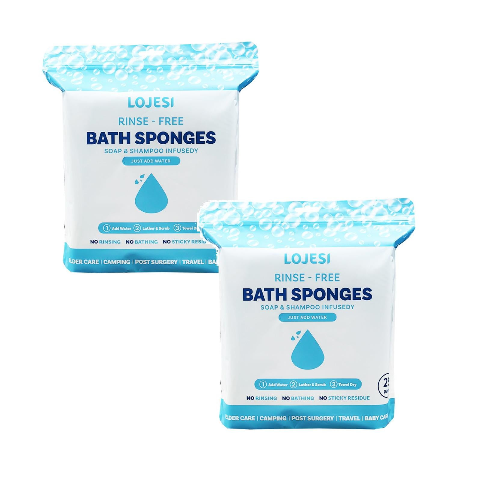 2 Pack Bath Sponges No Rinse Bathing Wipes - 50 Pcs Disposable Body ...