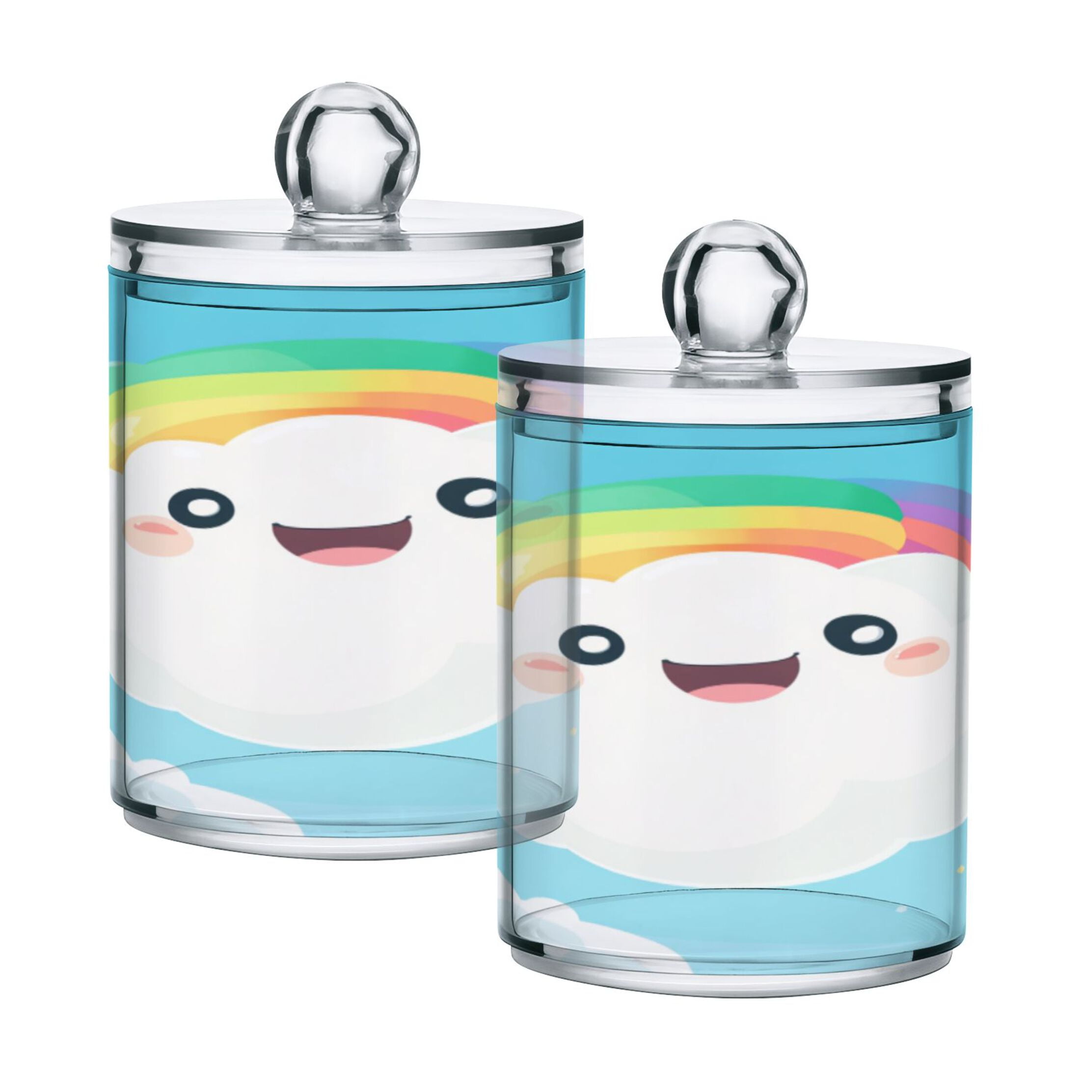 2 Pack Bathroom Canisters Transparent Storage Jar for Cotton Ball, Swab ...