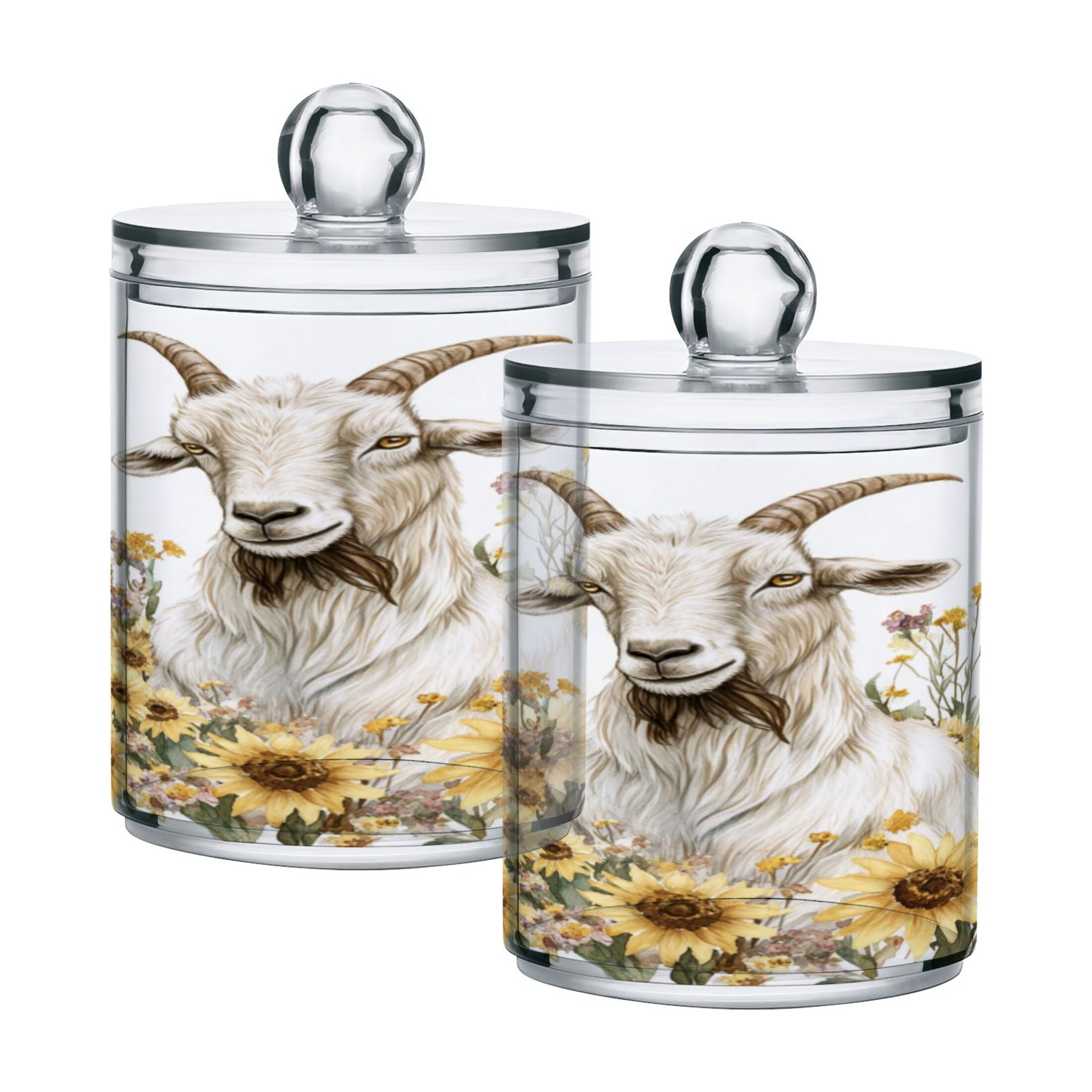 2 Pack Bathroom Canisters Transparent Storage Jar for Cotton Ball, Swab ...