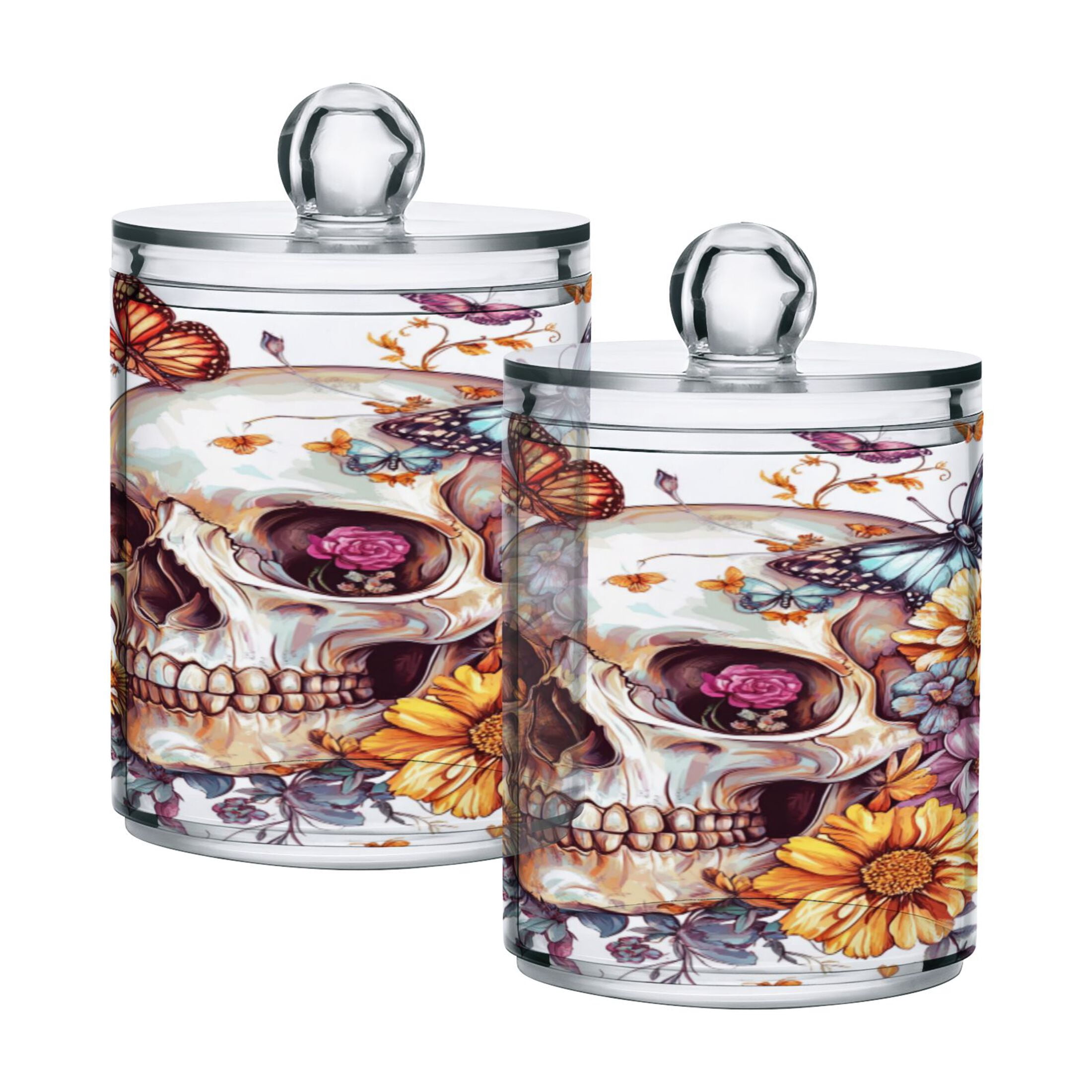 2 Pack Bathroom Canisters Transparent Storage Jar for Cotton Ball, Swab ...