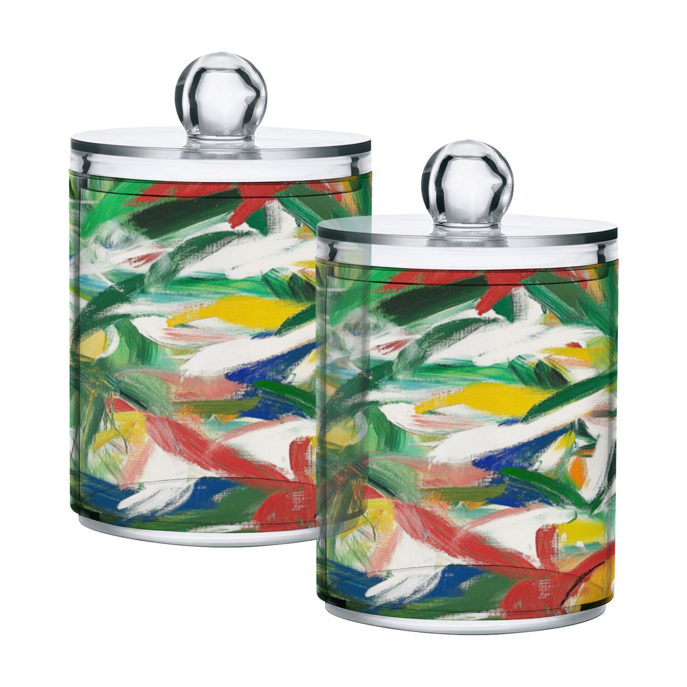 2 Pack Bathroom Canisters Transparent Storage Jar for Cotton Ball, Swab ...