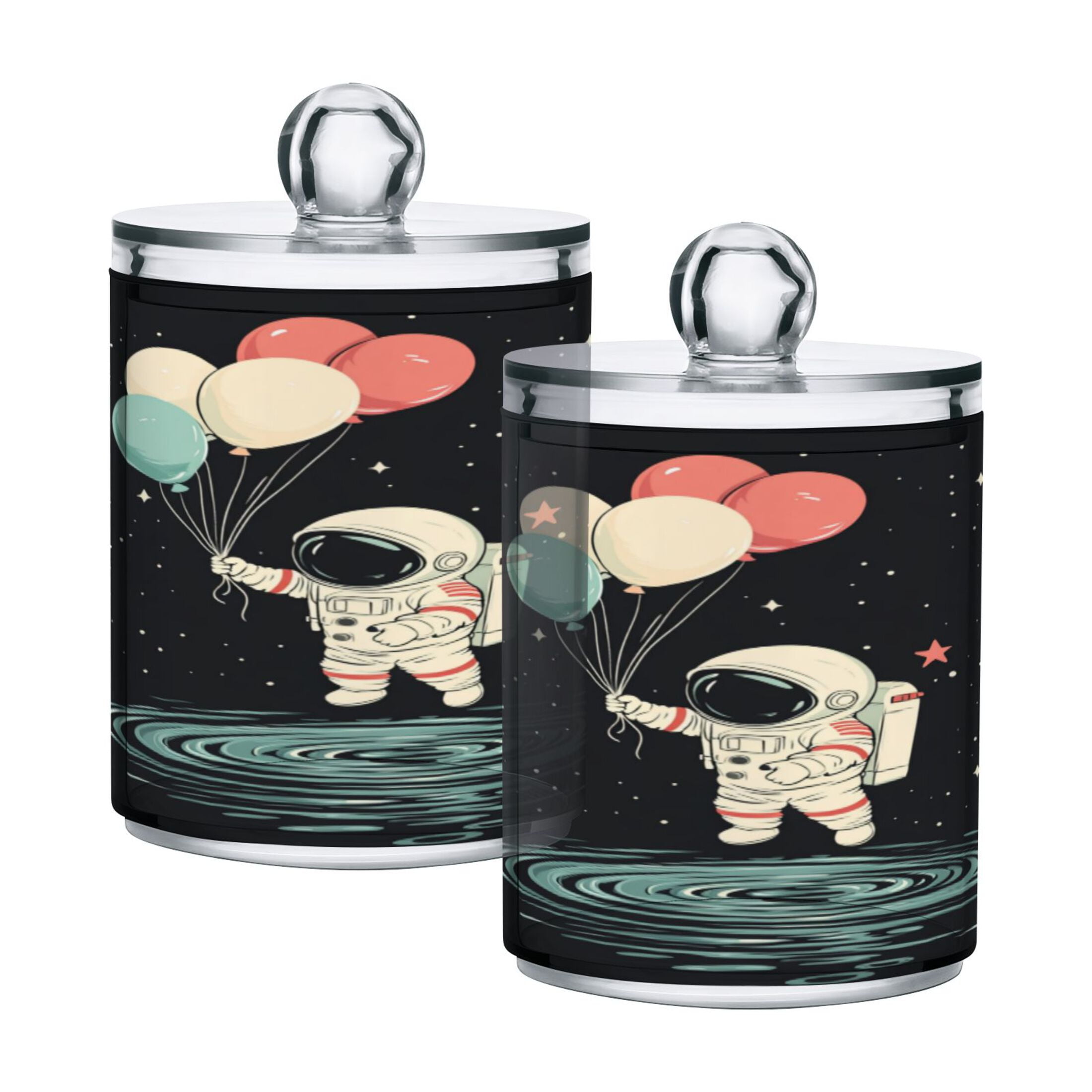 2 Pack Bathroom Canisters Transparent Storage Jar for Cotton Ball, Swab ...