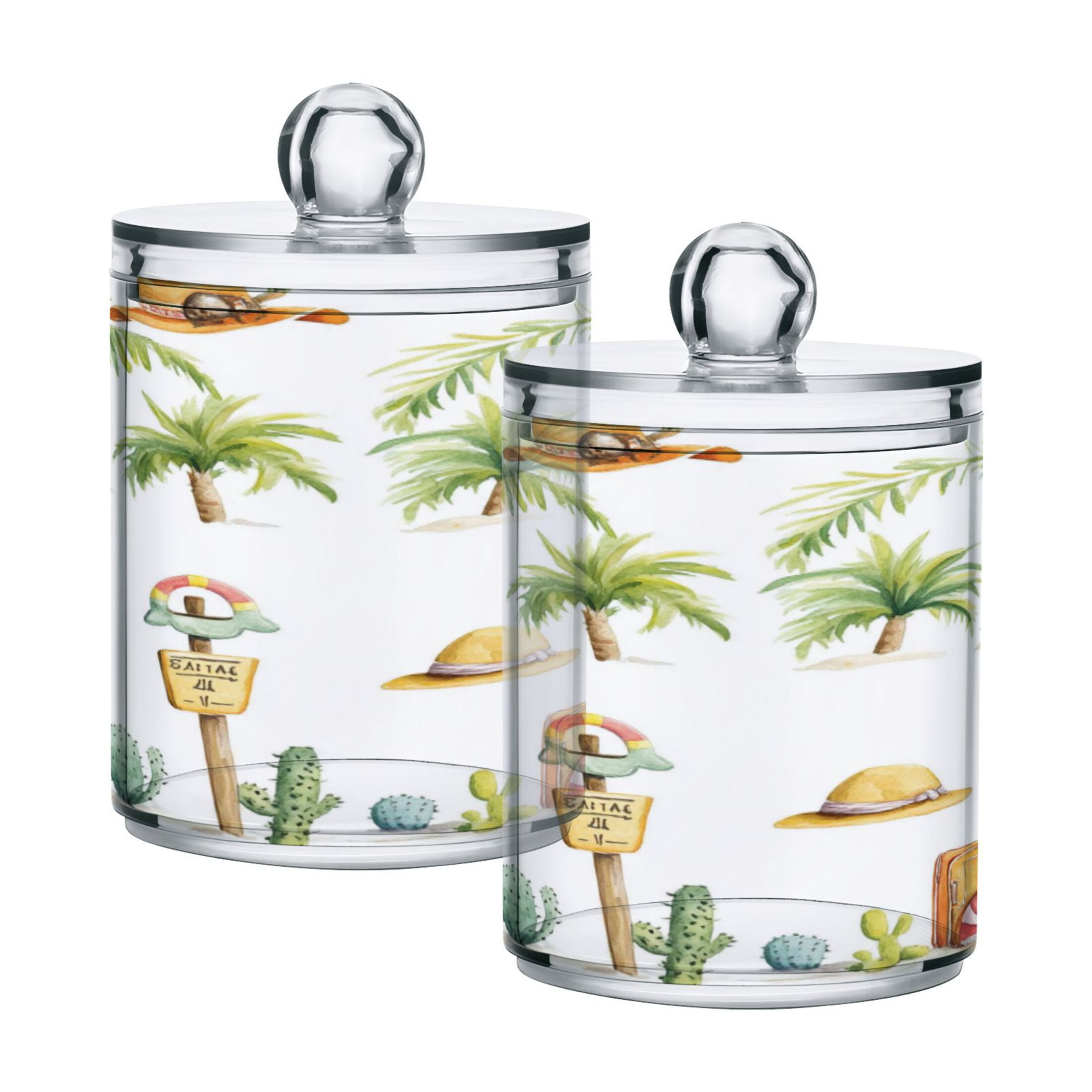 2 Pack Bathroom Canisters Transparent Storage Jar for Cotton Ball, Swab ...