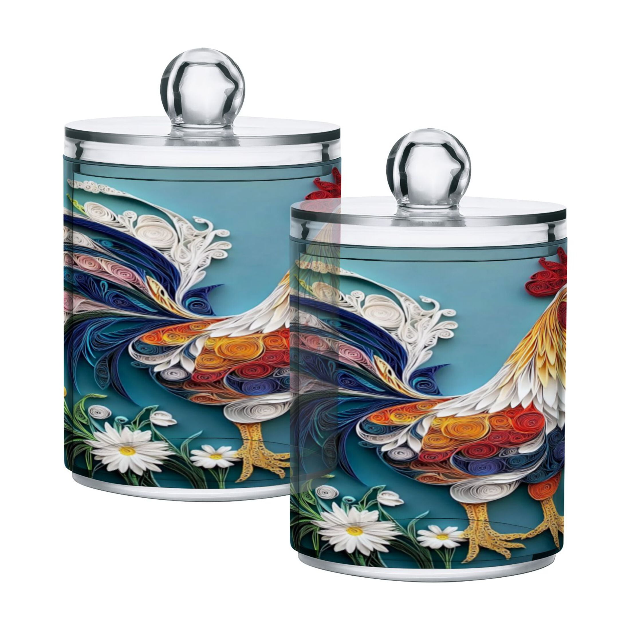 2 Pack Bathroom Canisters Transparent Storage Jar for Cotton Ball, Swab ...