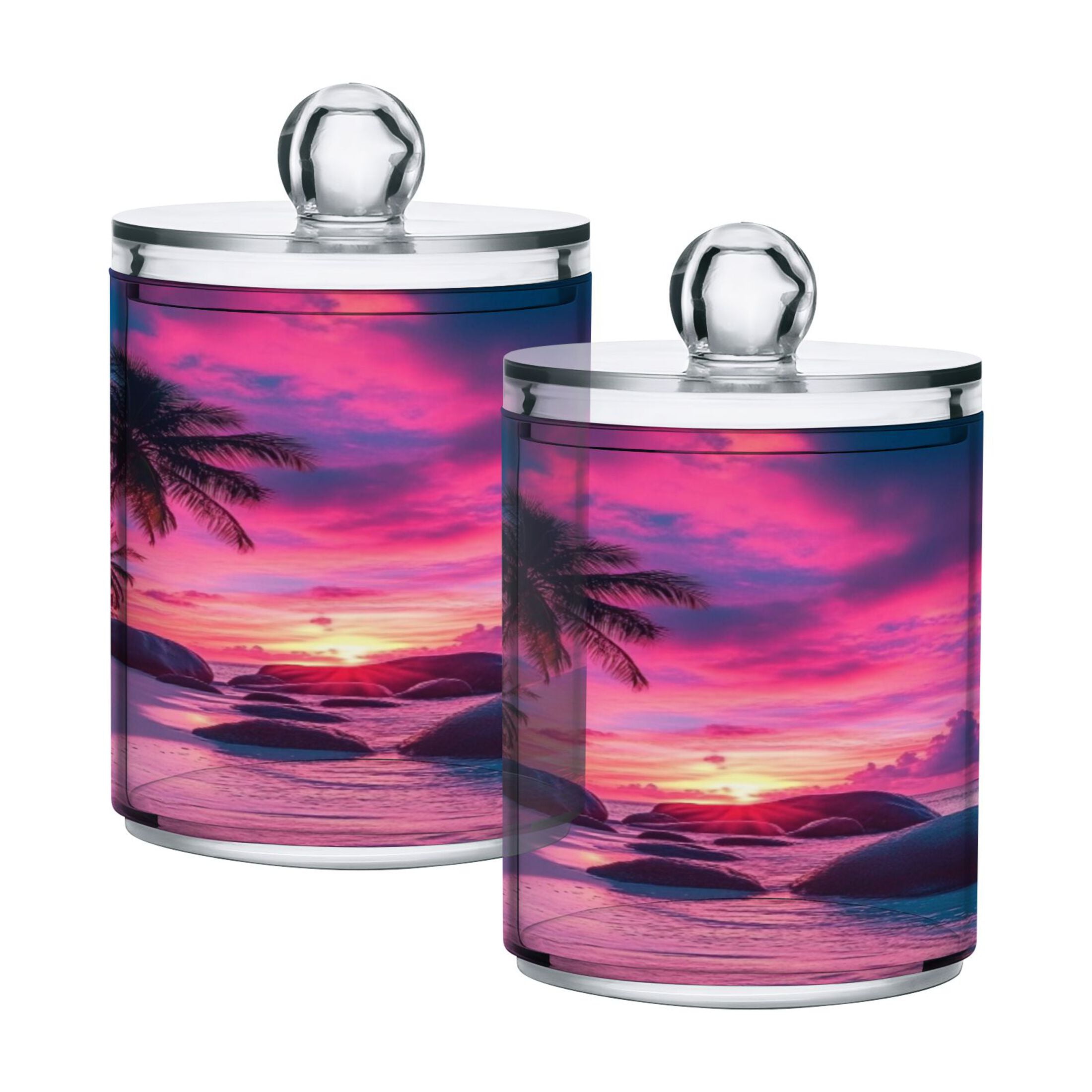 2 Pack Bathroom Canisters Transparent Storage Jar for Cotton Ball, Swab ...