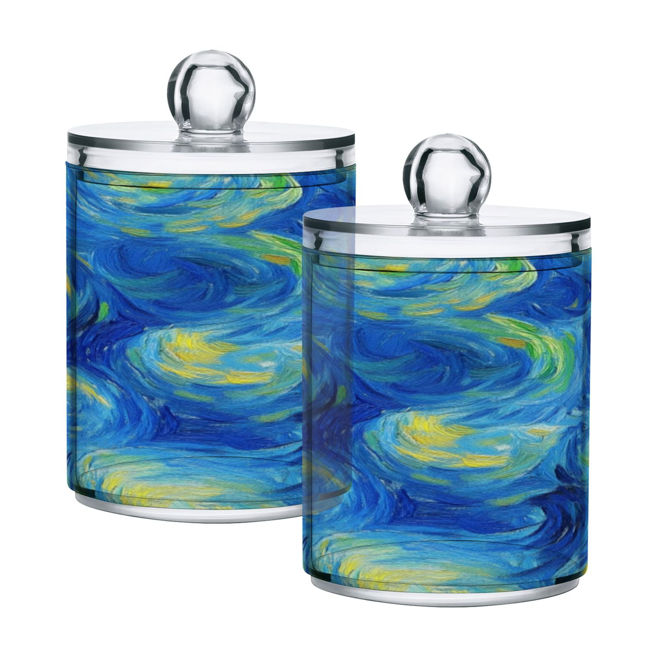 2 Pack Bathroom Canisters Transparent Storage Jar for Cotton Ball, Swab ...