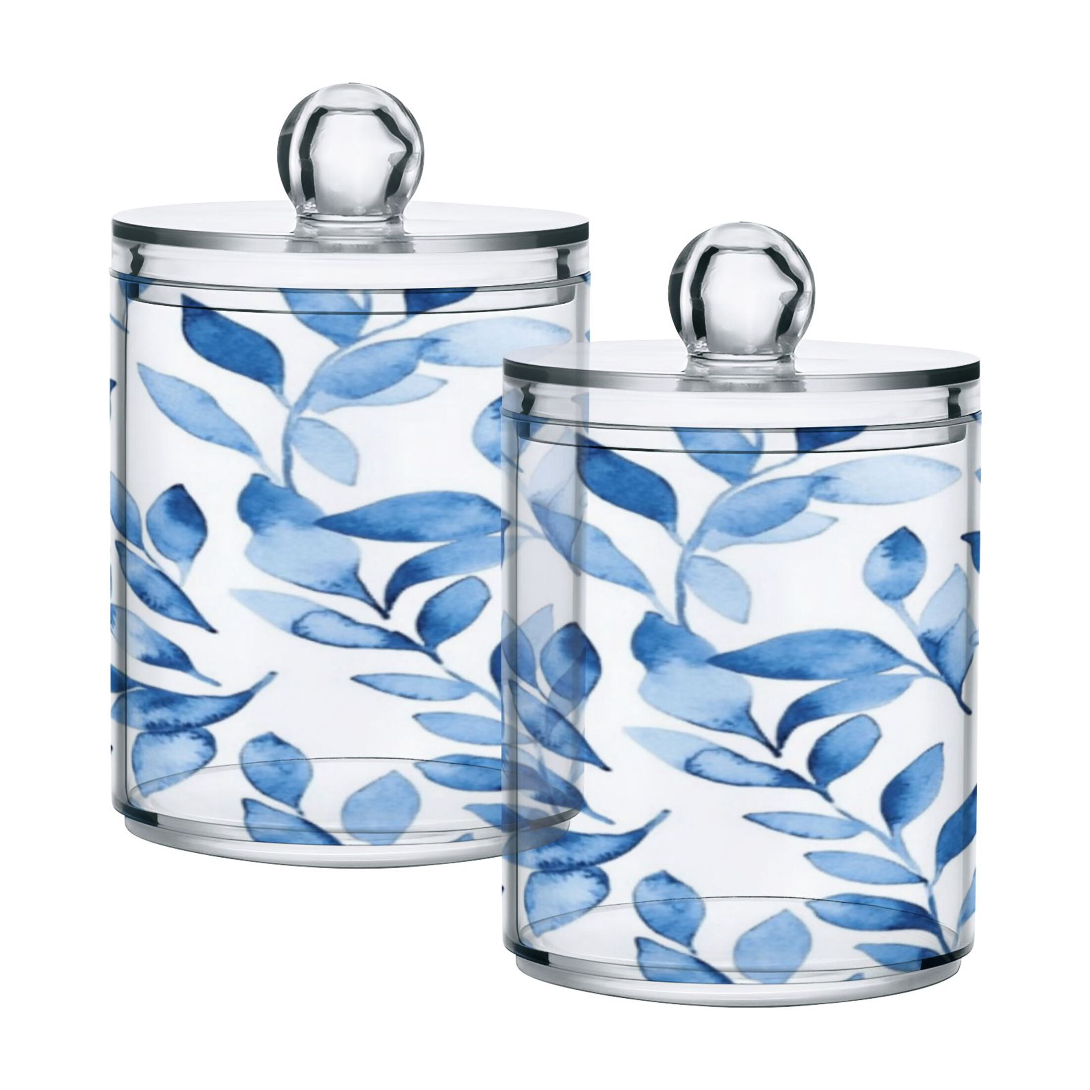 2 Pack Bathroom Canisters Transparent Storage Jar for Cotton Ball, Swab ...