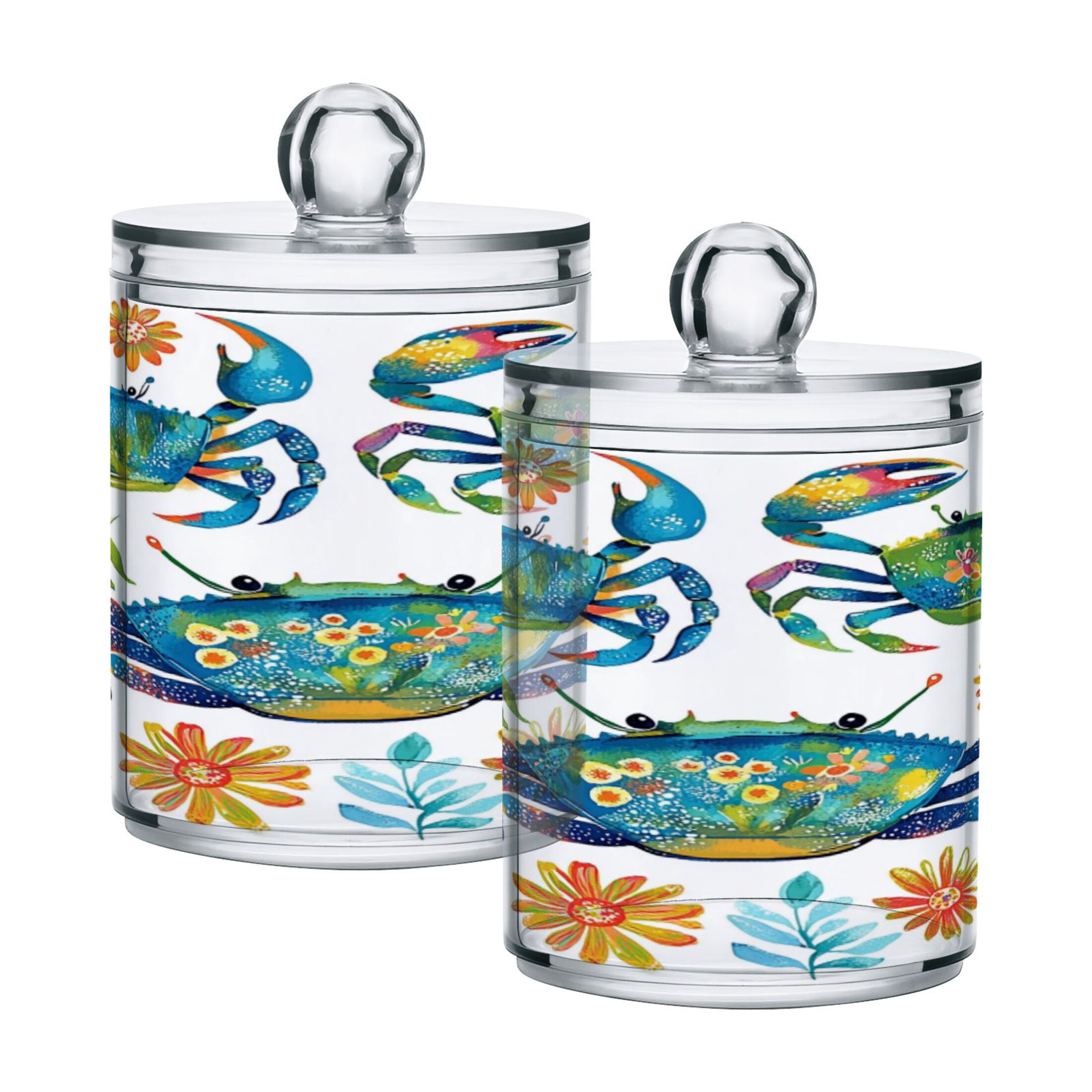 2 Pack Bathroom Canisters Transparent Storage Jar for Cotton Ball, Swab ...