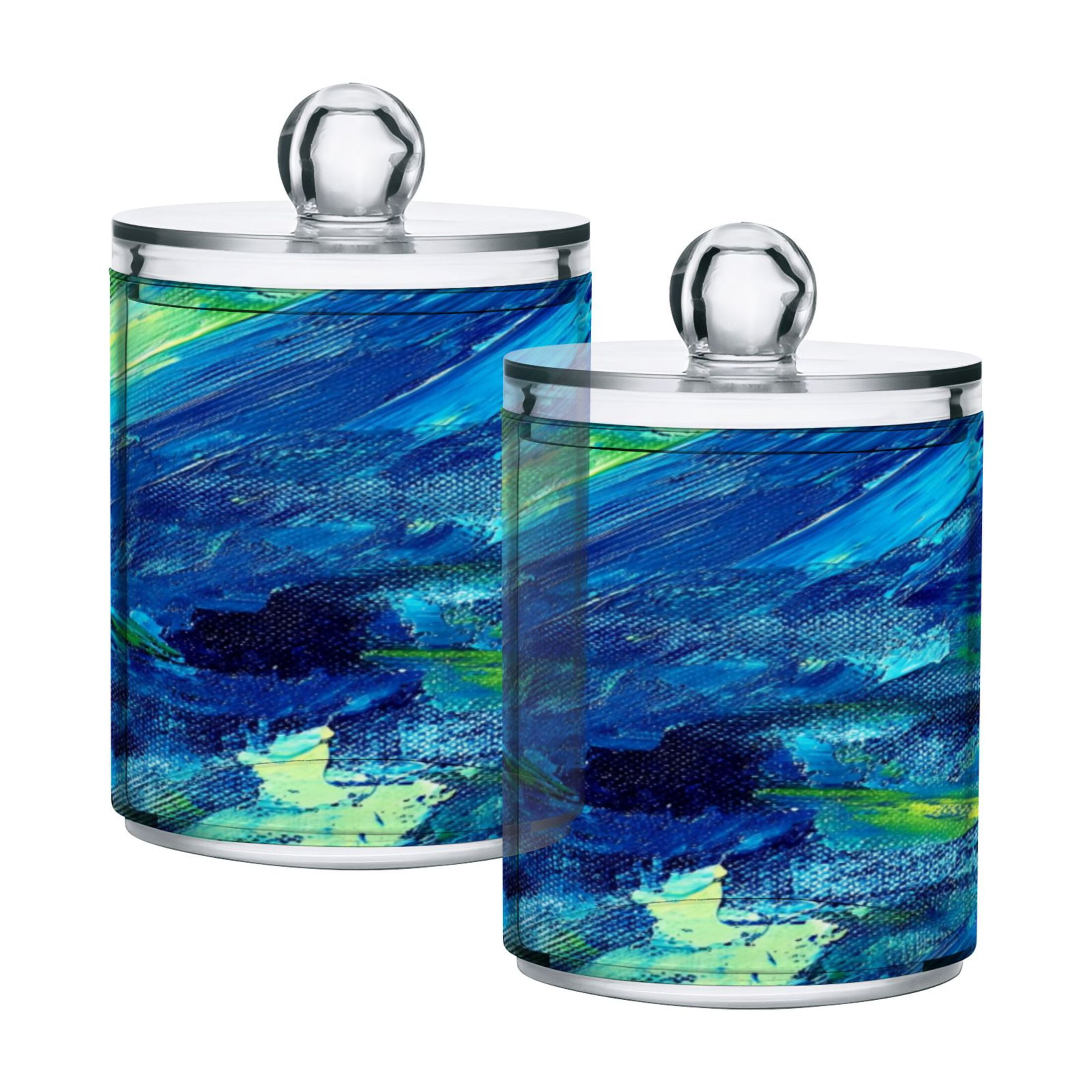 2 Pack Bathroom Canisters Transparent Storage Jar for Cotton Ball, Swab ...