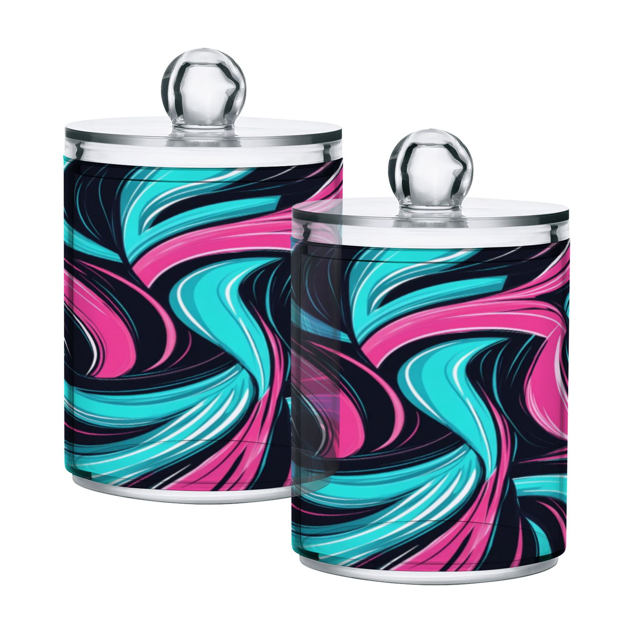 2 Pack Bathroom Canisters Transparent Storage Jar for Cotton Ball, Swab ...