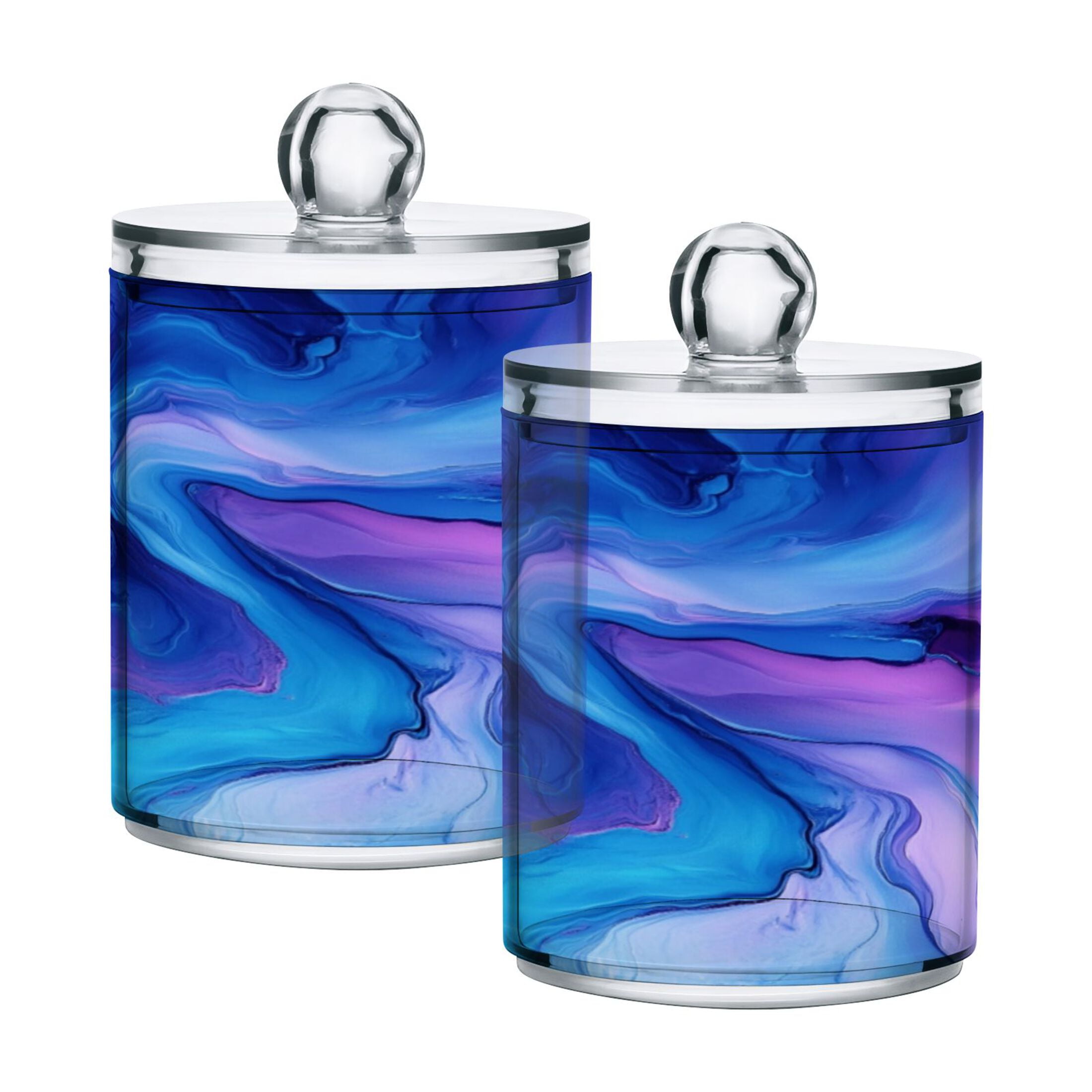 2 Pack Bathroom Canisters Transparent Storage Jar for Cotton Ball, Swab ...