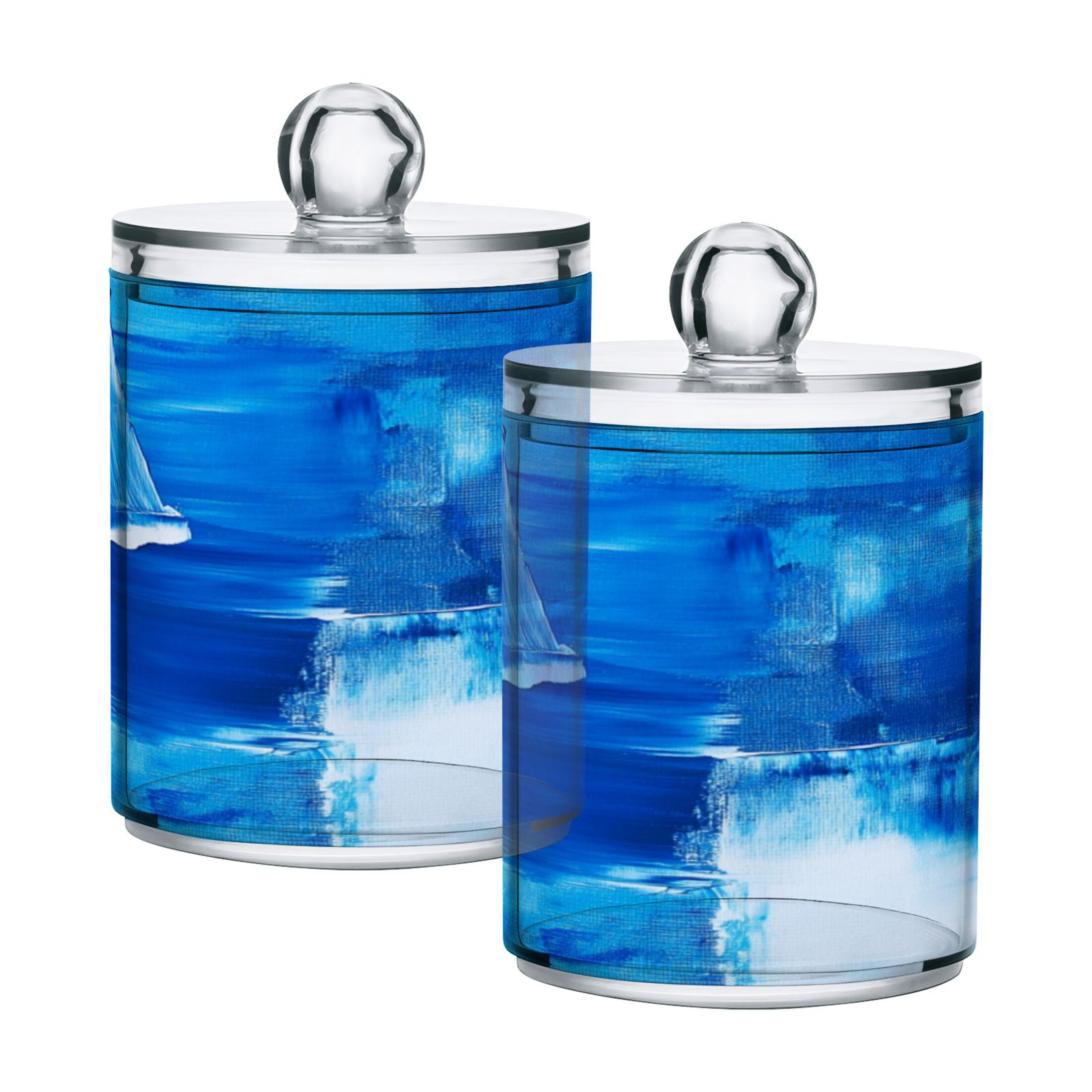 2 Pack Bathroom Canisters Transparent Storage Jar for Cotton Ball, Swab ...