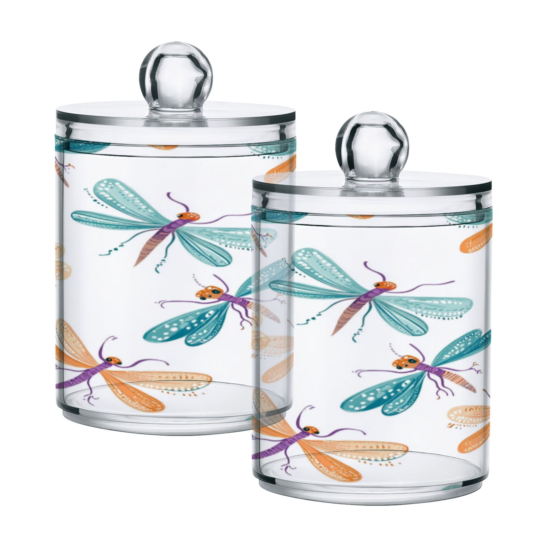 2 Pack Bathroom Canisters Transparent Storage Jar for Cotton Ball, Swab ...