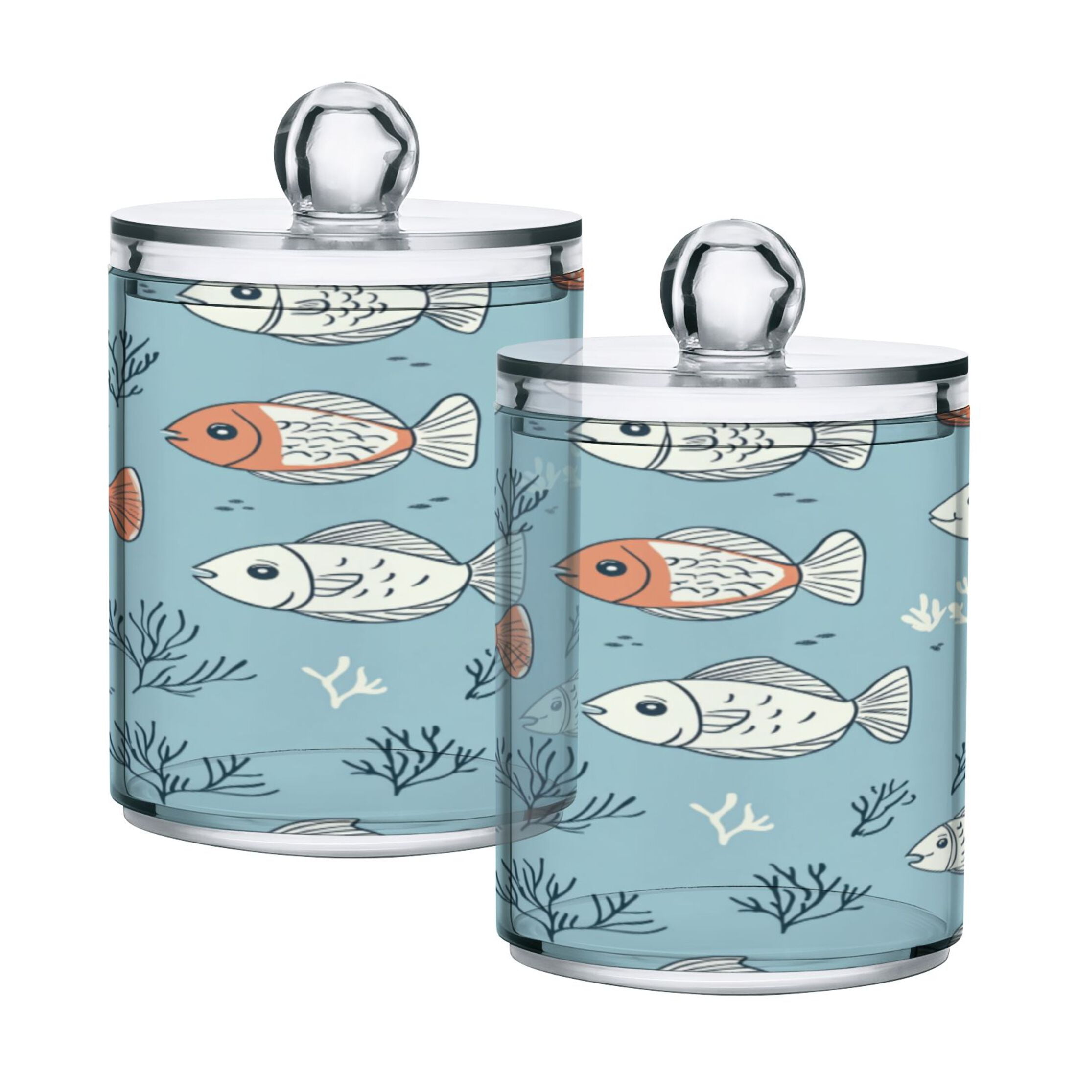 2 Pack Bathroom Canisters Transparent Storage Jar for Cotton Ball, Swab ...