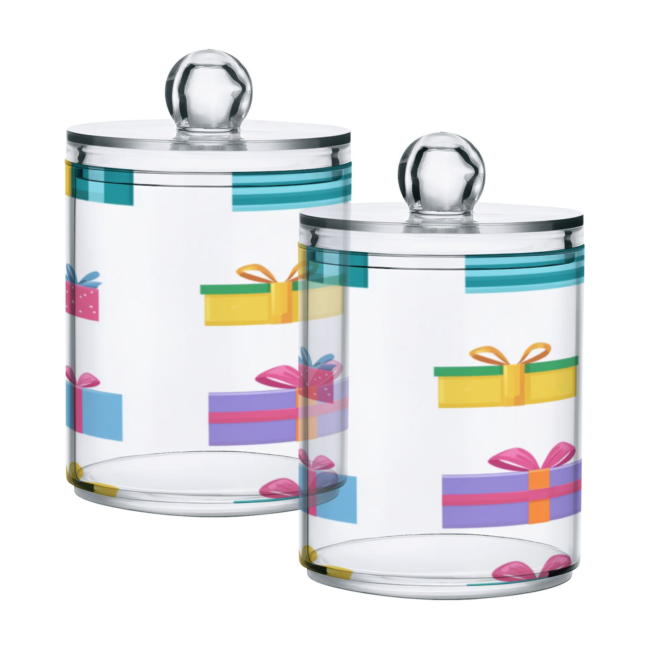 2 Pack Bathroom Canisters Transparent Storage Jar for Cotton Ball, Swab ...