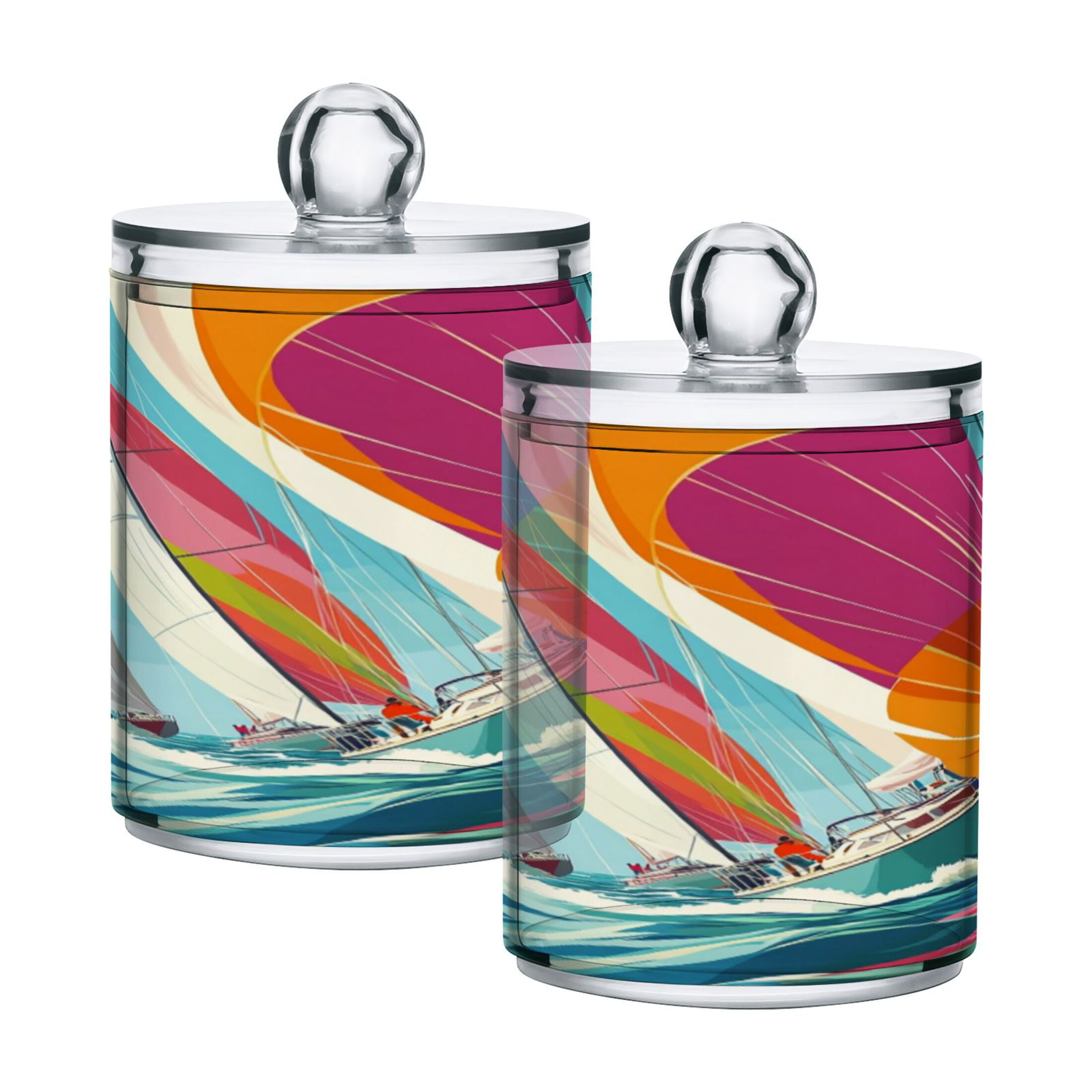 2 Pack Bathroom Canisters Transparent Storage Jar for Cotton Ball, Swab ...