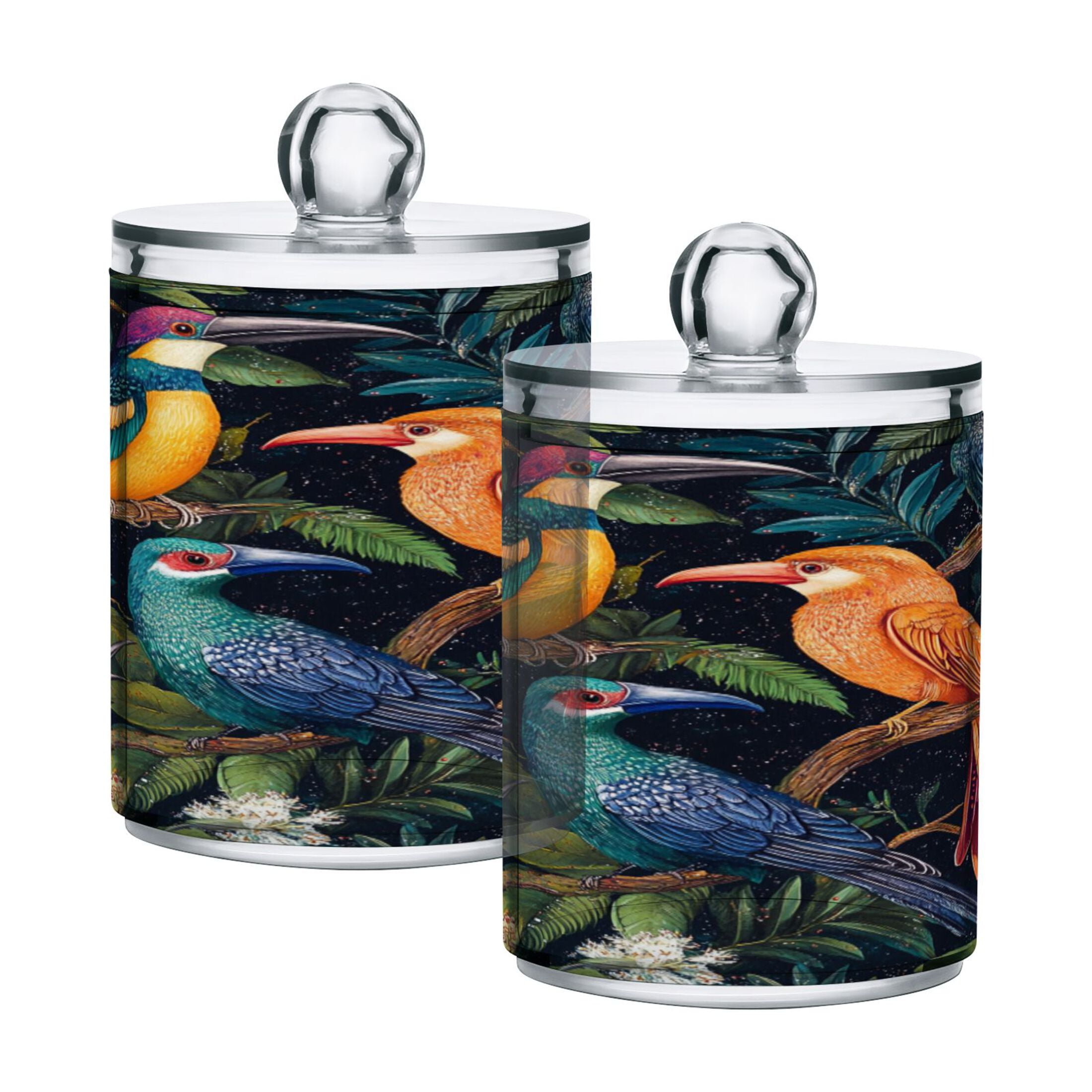 2 Pack Bathroom Canisters Transparent Storage Jar for Cotton Ball, Swab ...