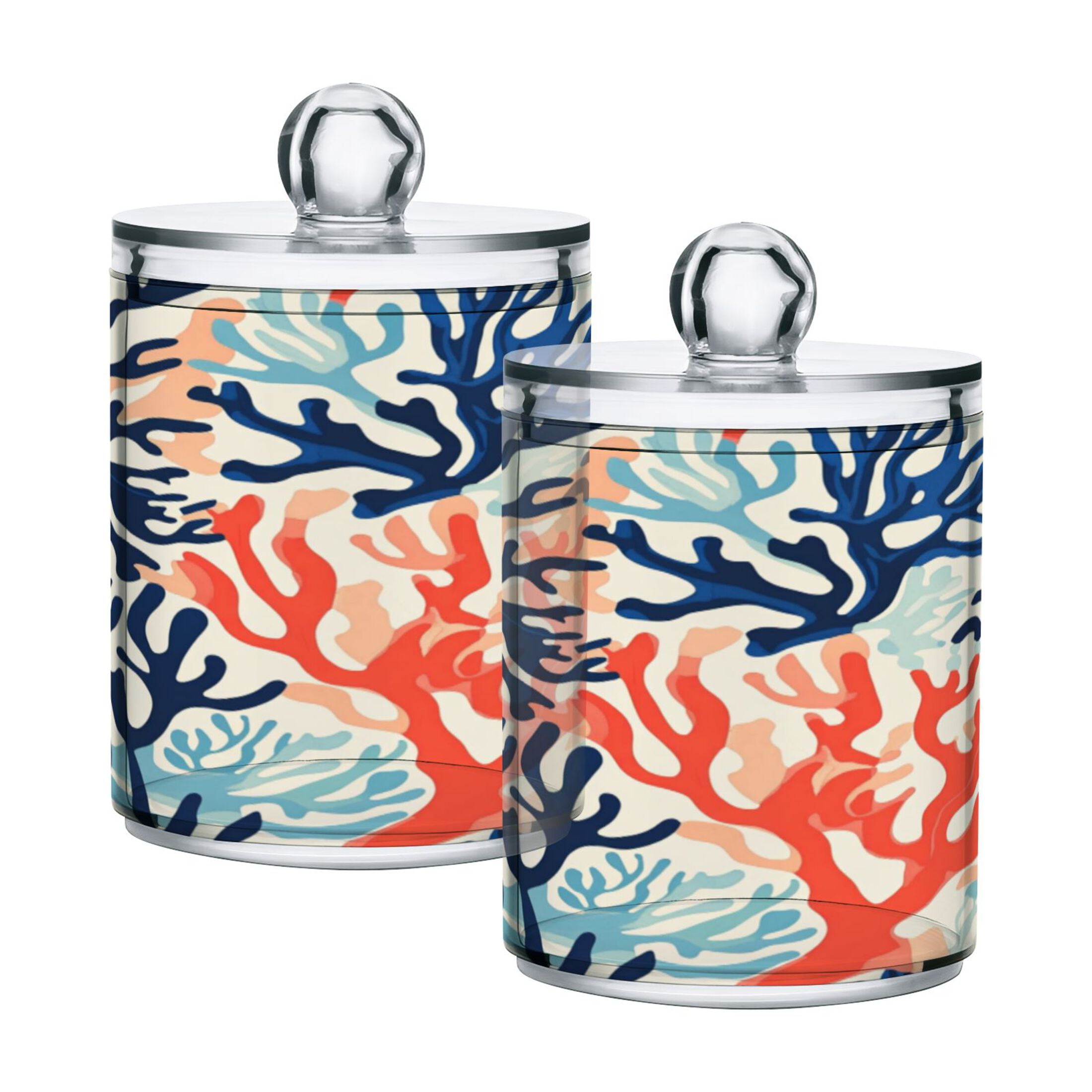 2 Pack Bathroom Canisters Transparent Storage Jar for Cotton Ball, Swab ...