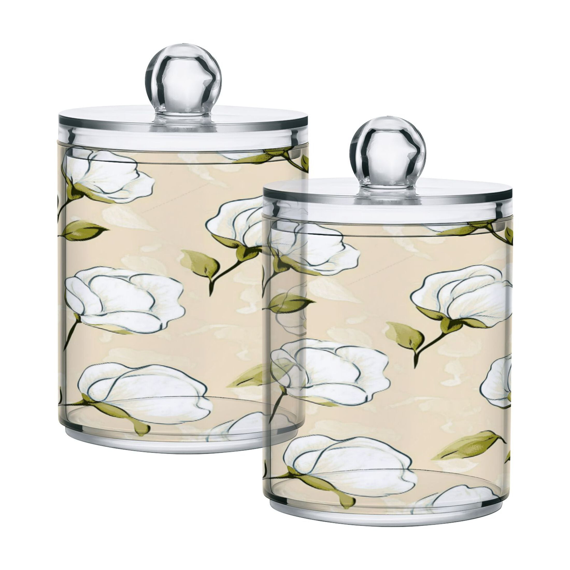 2 Pack Bathroom Canisters Transparent Storage Jar for Cotton Ball, Swab ...