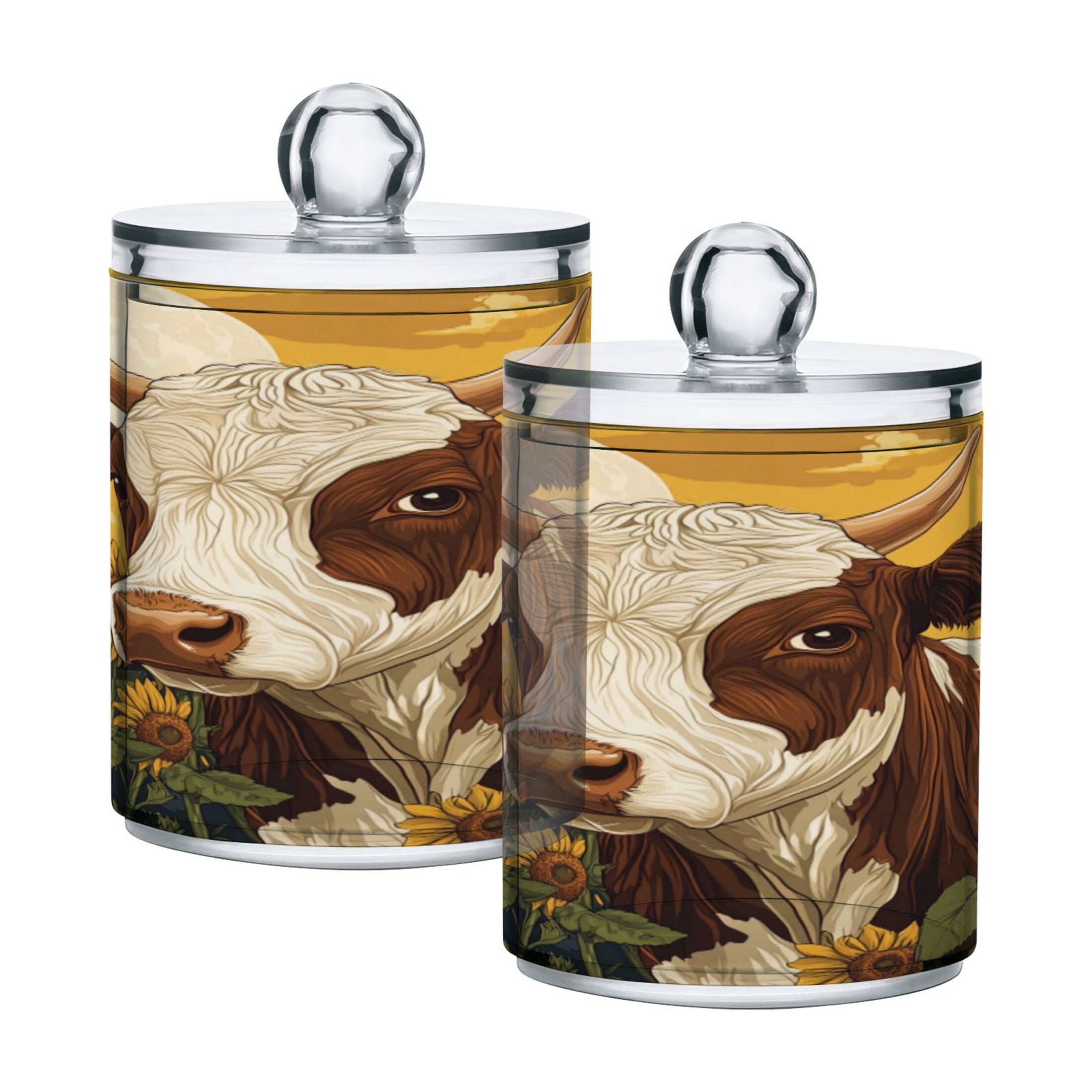 2 Pack Bathroom Canisters Transparent Storage Jar for Cotton Ball, Swab ...