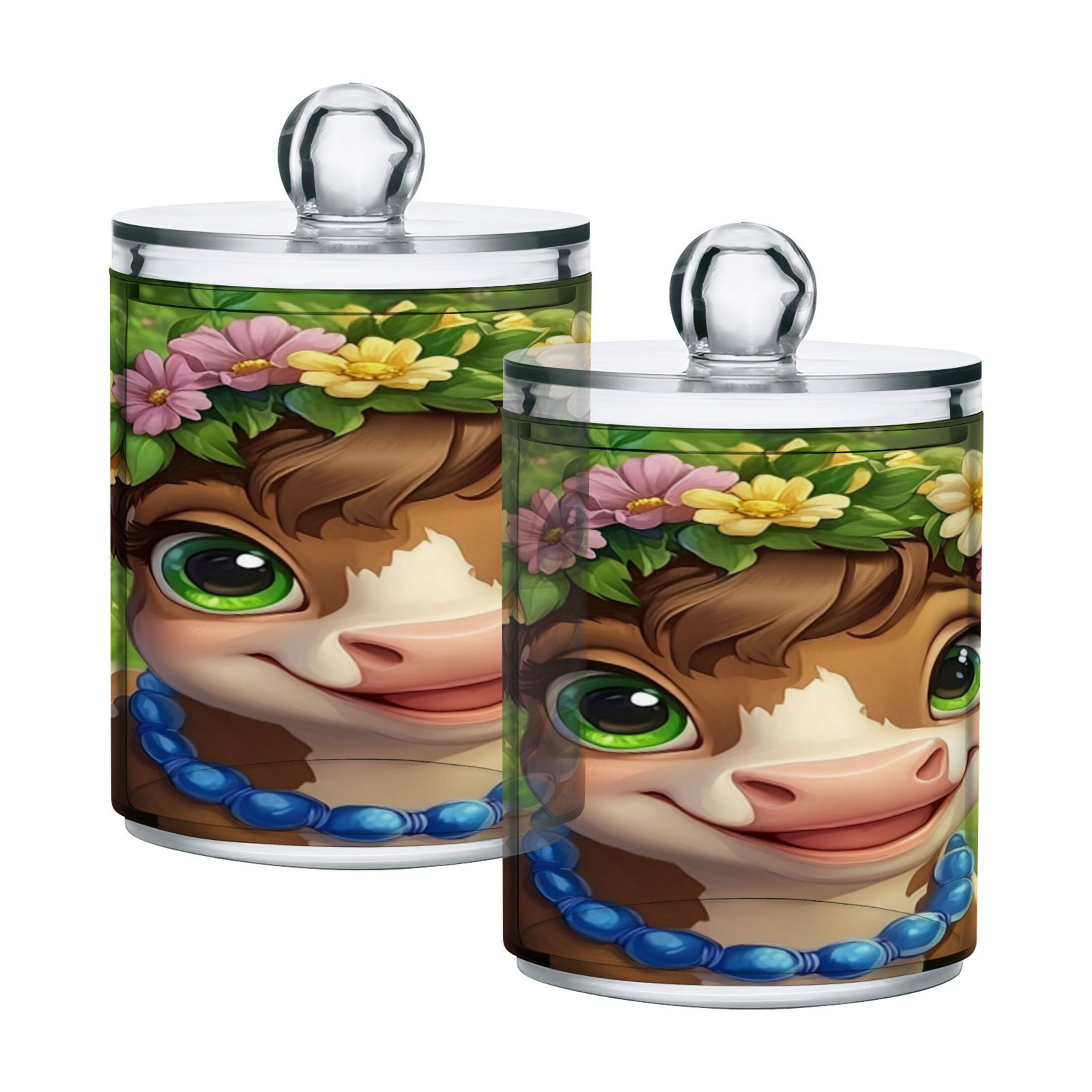 2 Pack Bathroom Canisters Transparent Storage Jar for Cotton Ball, Swab ...