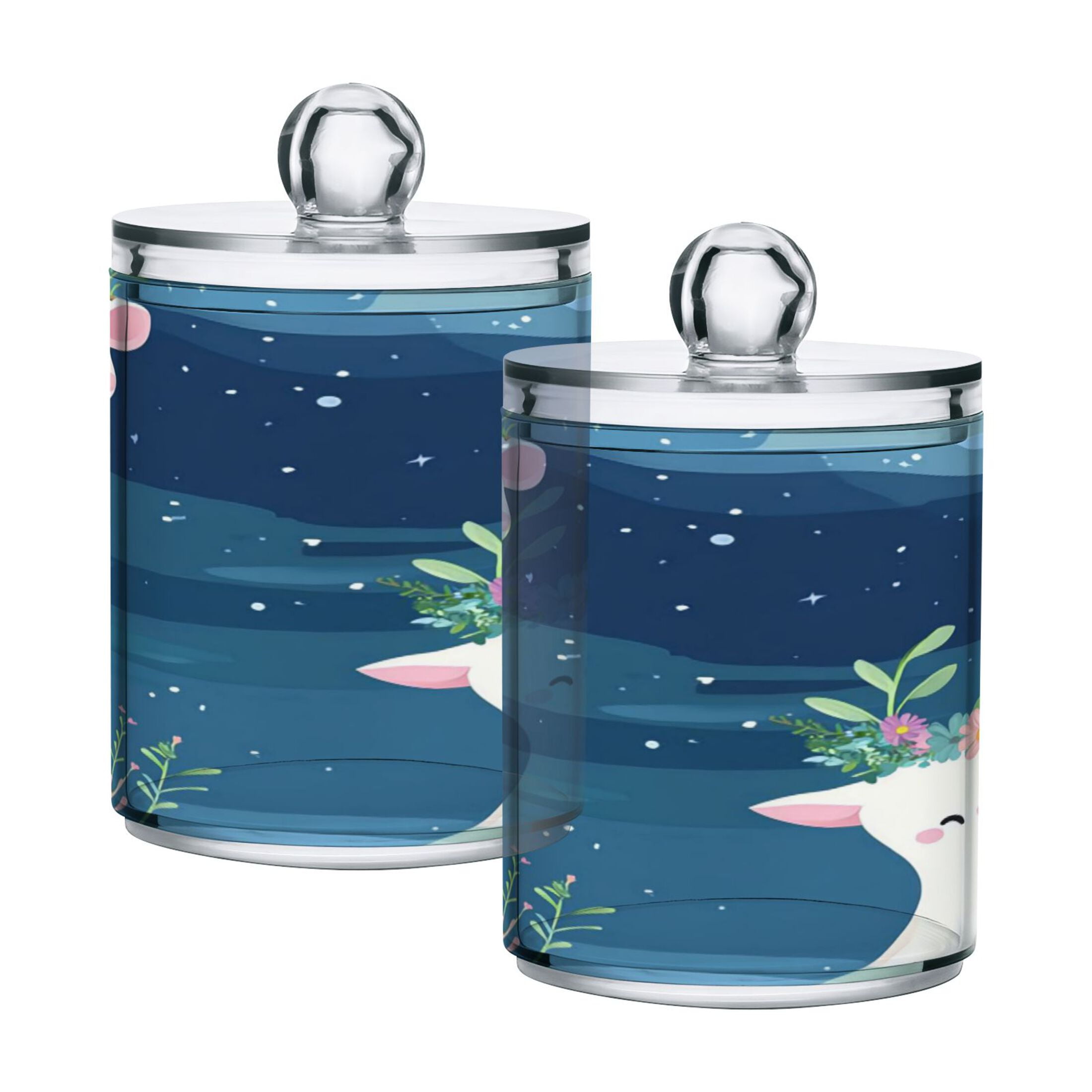 2 Pack Bathroom Canisters Transparent Storage Jar for Cotton Ball, Swab ...