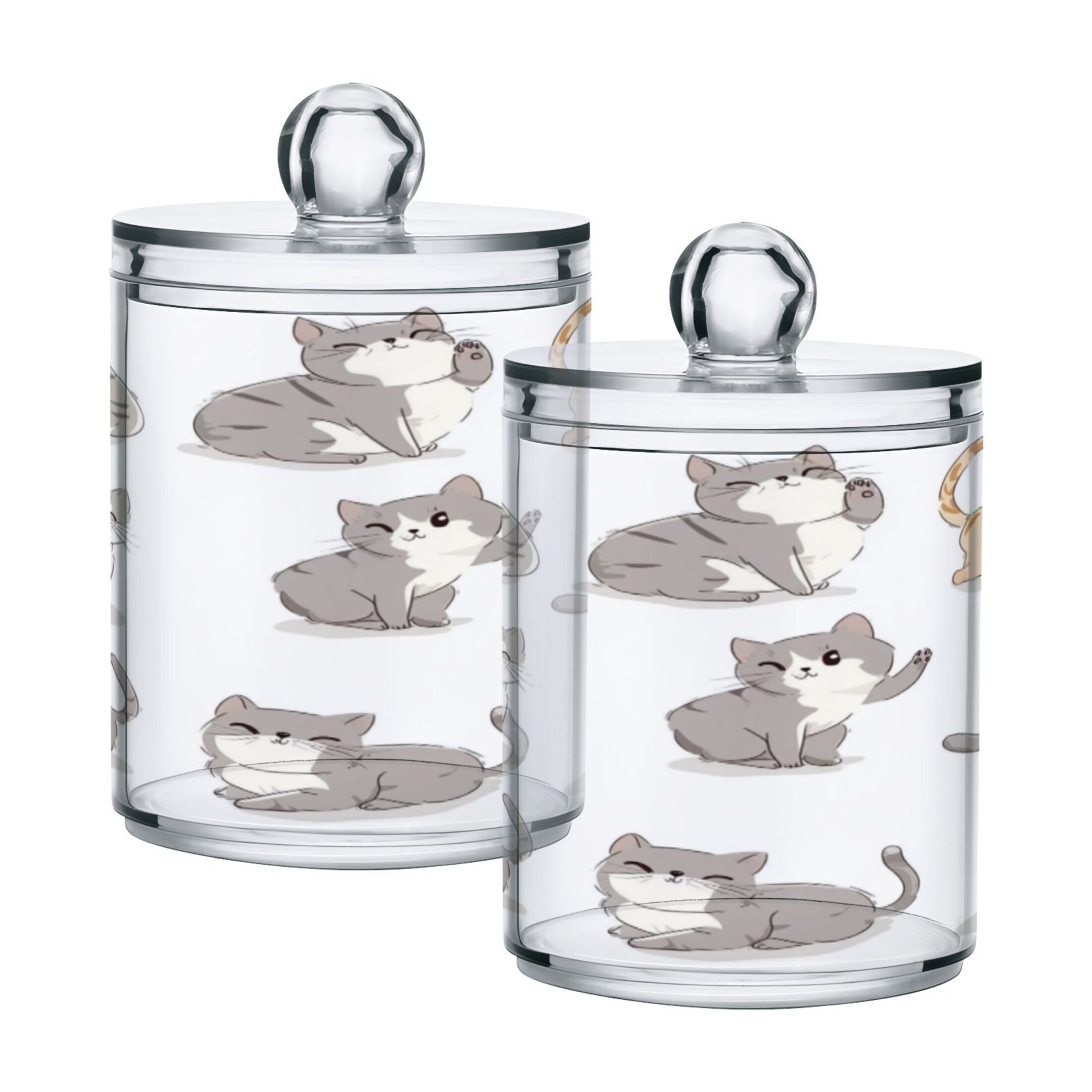 2 Pack Bathroom Canisters Transparent Storage Jar for Cotton Ball, Swab ...