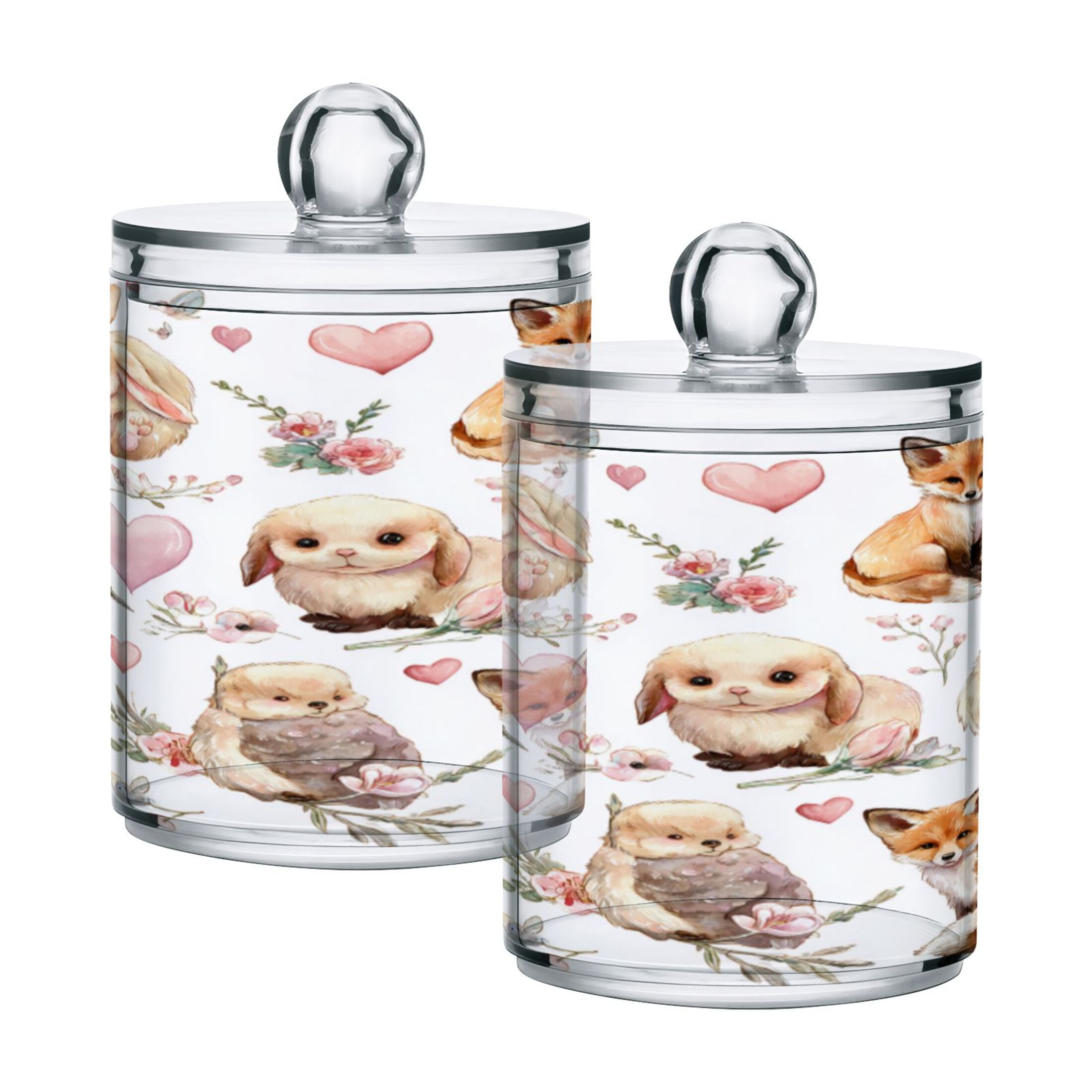 2 Pack Bathroom Canisters Transparent Storage Jar for Cotton Ball, Swab ...