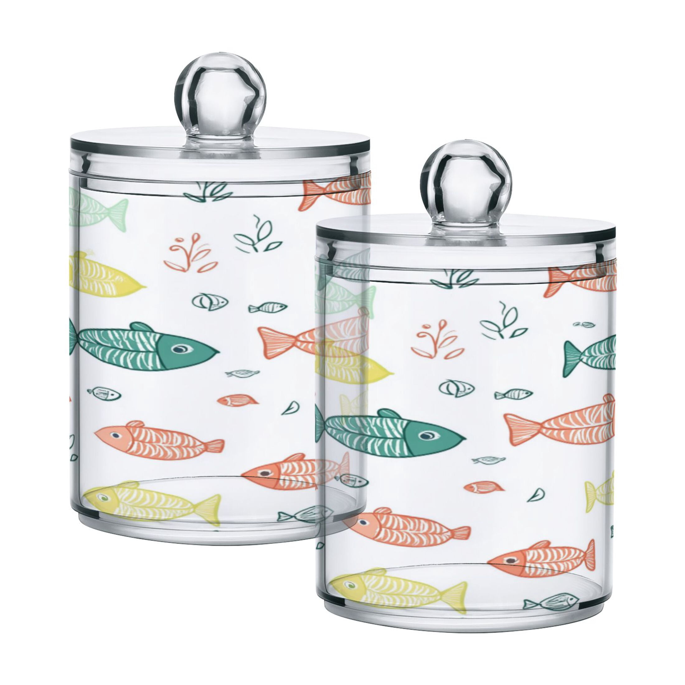 2 Pack Bathroom Canisters Transparent Storage Jar for Cotton Ball, Swab ...
