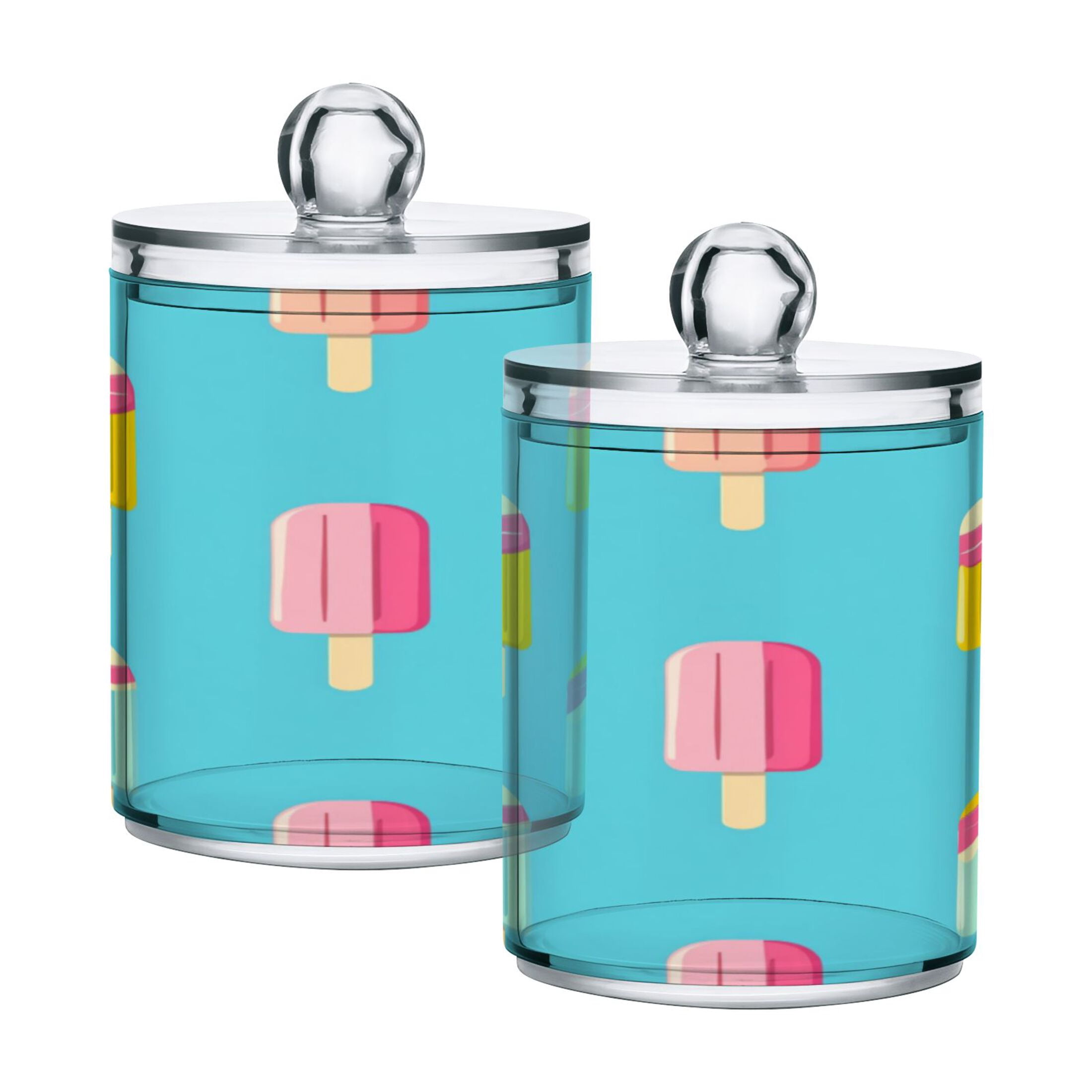 2 Pack Bathroom Canisters Transparent Storage Jar for Cotton Ball, Swab ...
