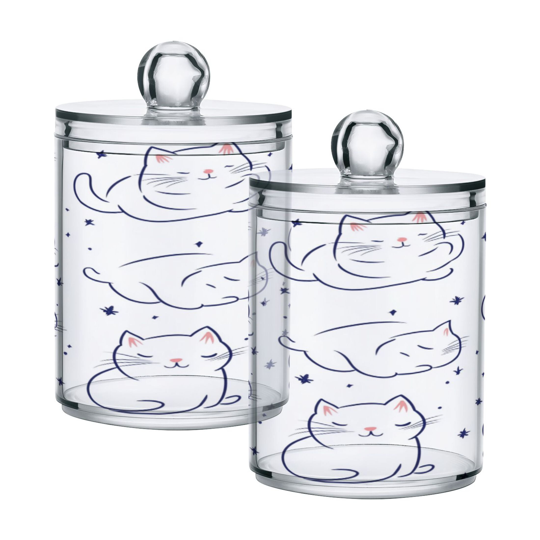 2 Pack Bathroom Canisters Transparent Storage Jar for Cotton Ball, Swab ...