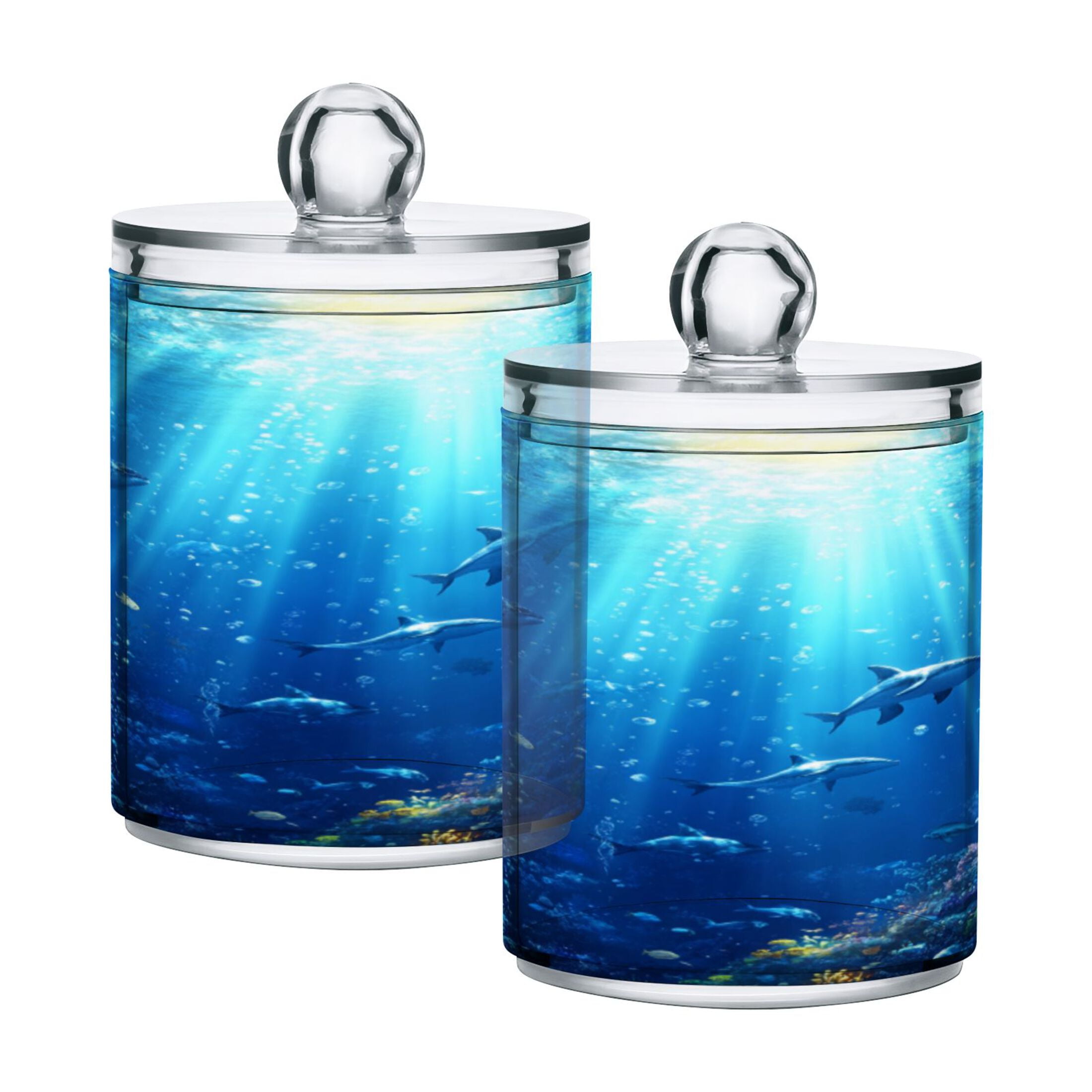 2 Pack Bathroom Canisters Transparent Storage Jar for Cotton Ball, Swab, Floss Deep Blue Ocean ...