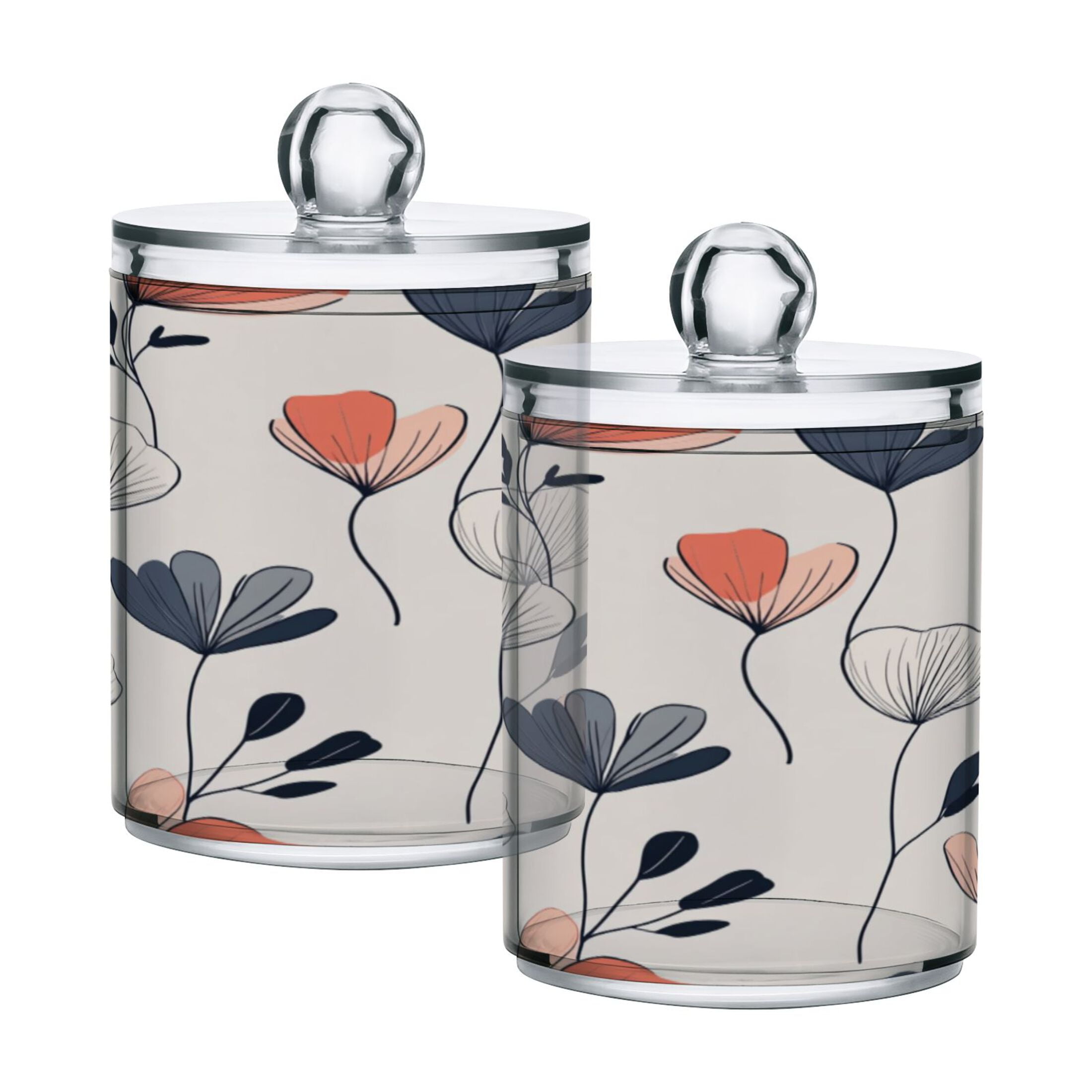 2 Pack Bathroom Canisters Transparent Storage Jar for Cotton Ball, Swab ...