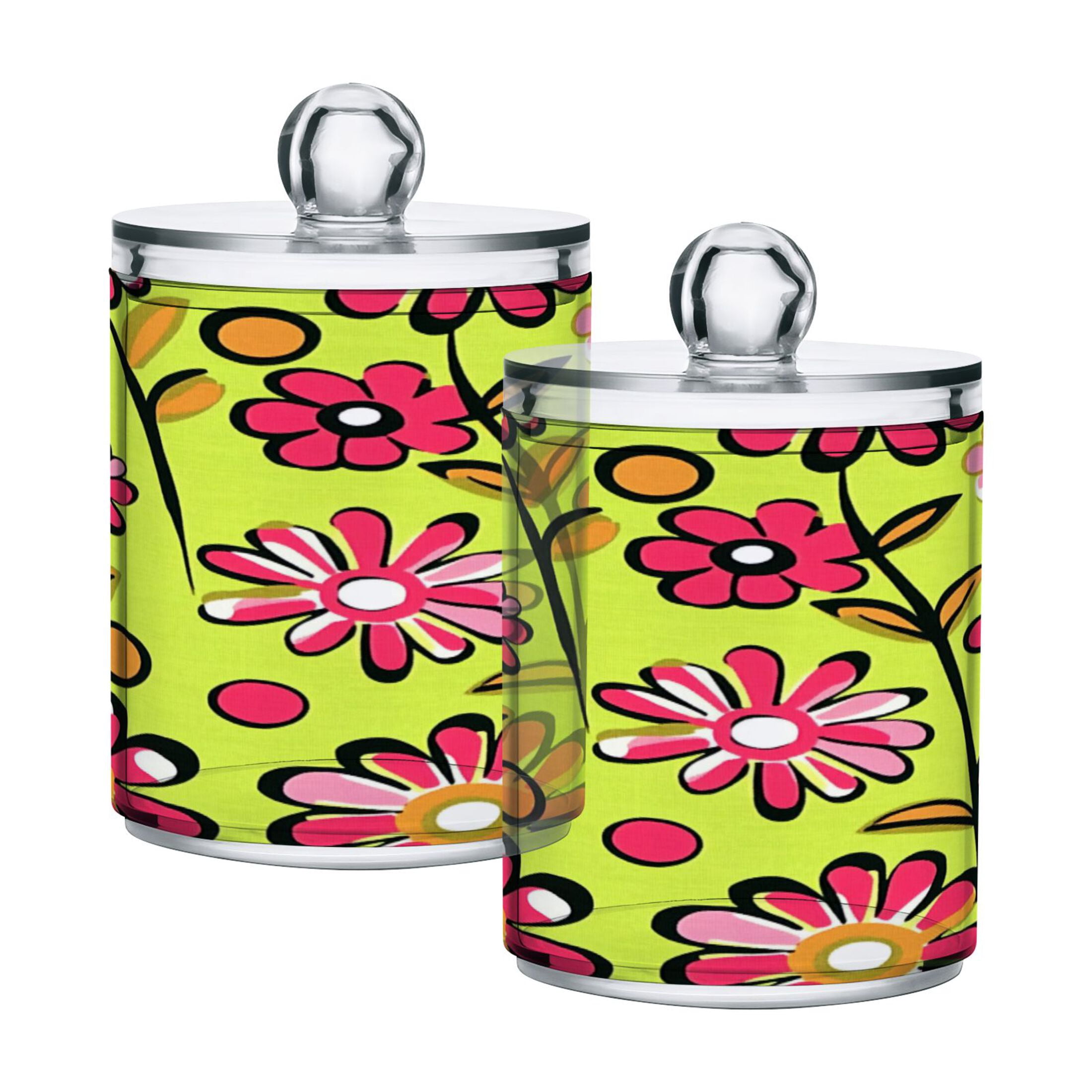 2 Pack Bathroom Canisters Transparent Storage Jar for Cotton Ball, Swab ...