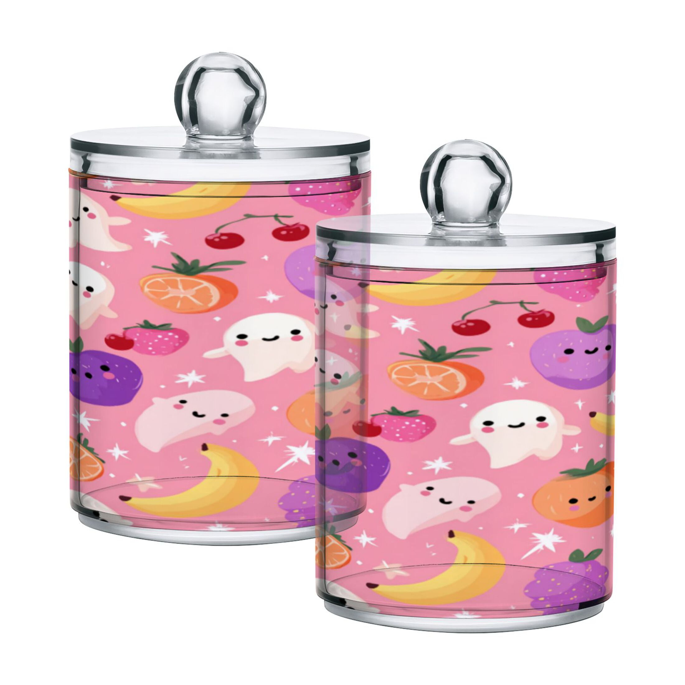 2 Pack Bathroom Canisters Transparent Storage Jar for Cotton Ball, Swab ...