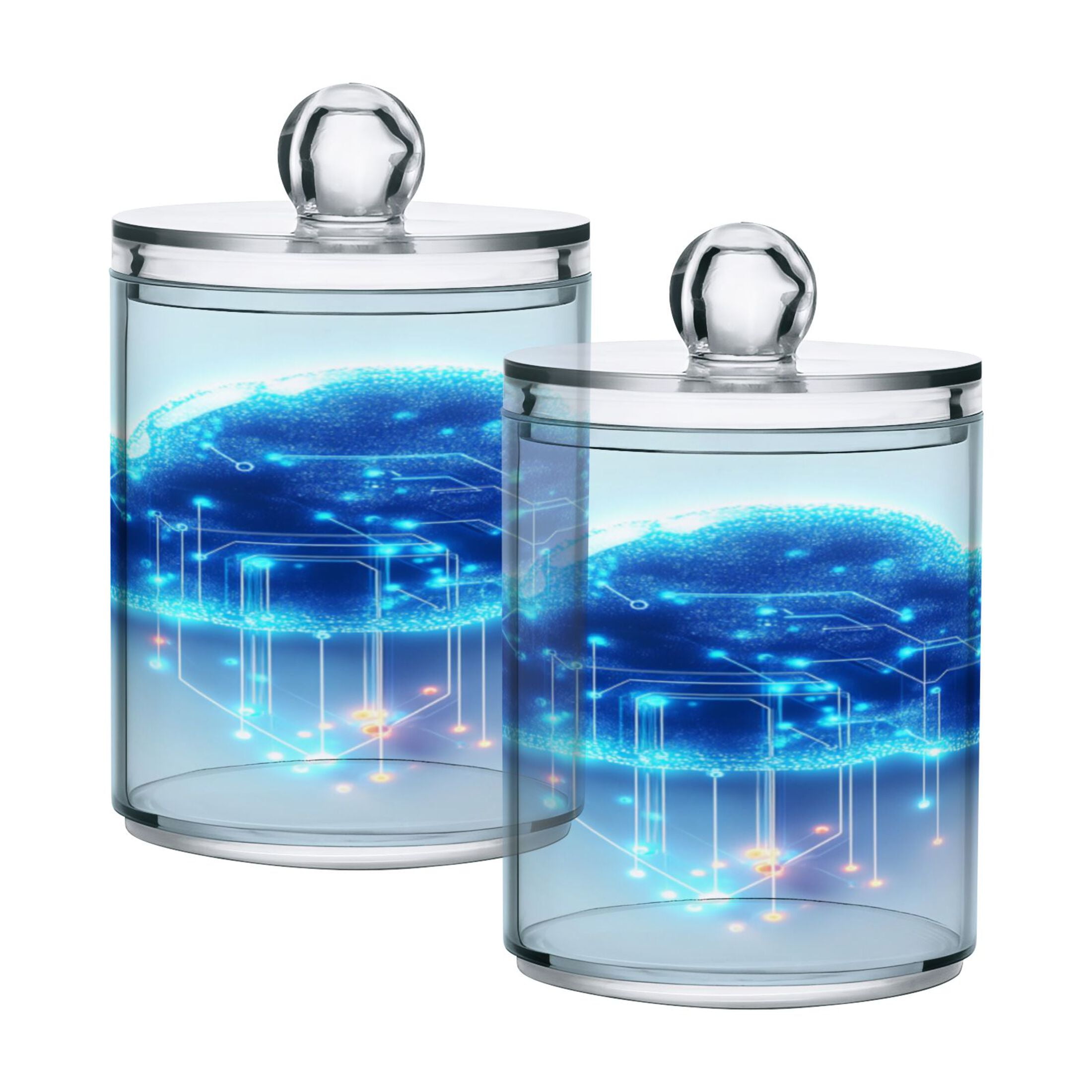 2 Pack Bathroom Canisters Transparent Storage Jar for Cotton Ball, Swab ...
