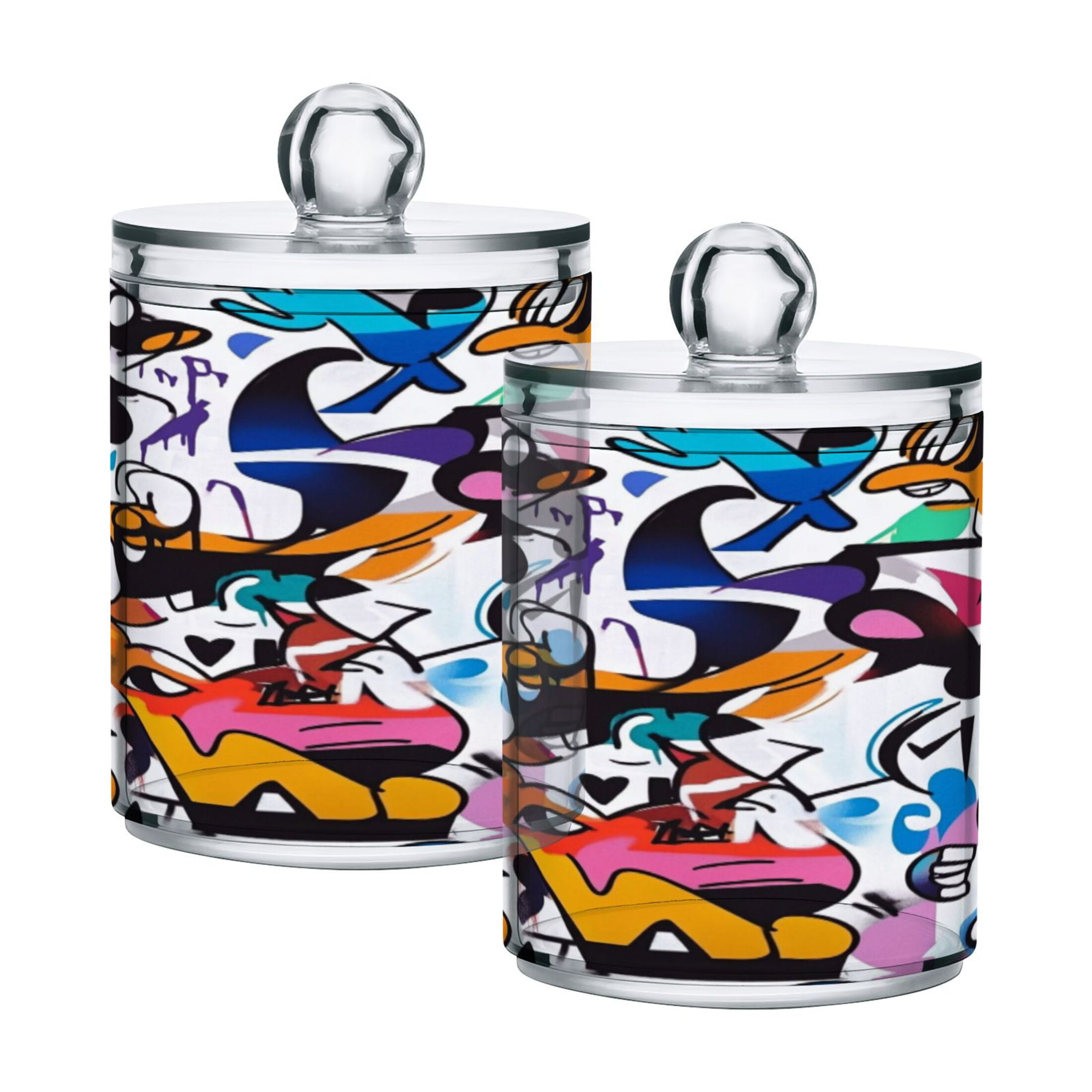 2 Pack Bathroom Canisters Transparent Storage Jar for Cotton Ball, Swab ...