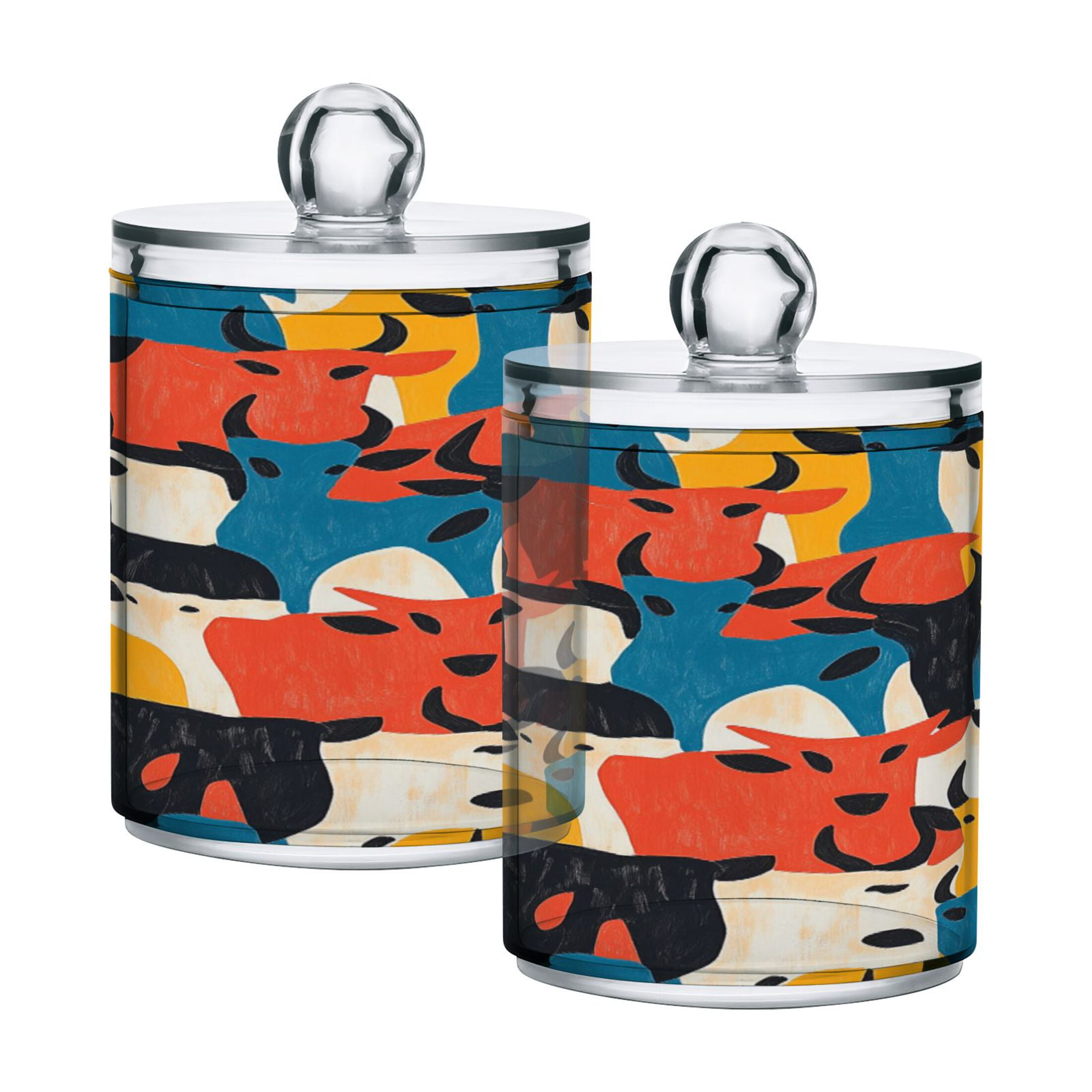 2 Pack Bathroom Canisters Transparent Storage Jar for Cotton Ball, Swab ...