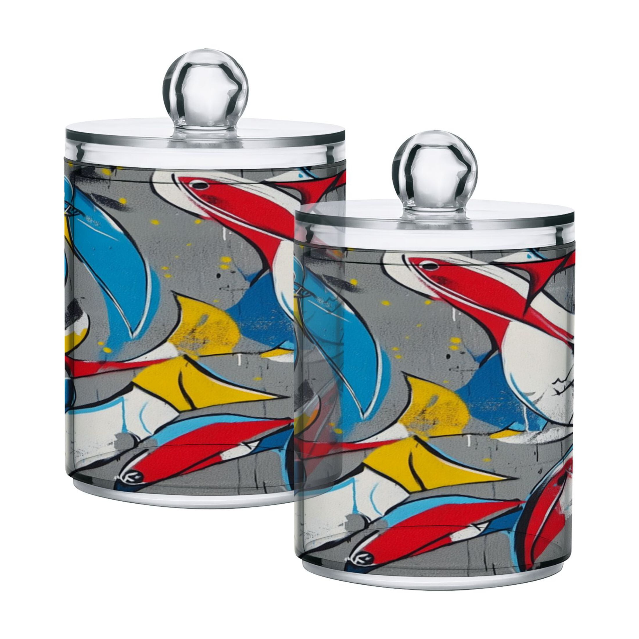 2 Pack Bathroom Canisters Transparent Storage Jar for Cotton Ball, Swab ...