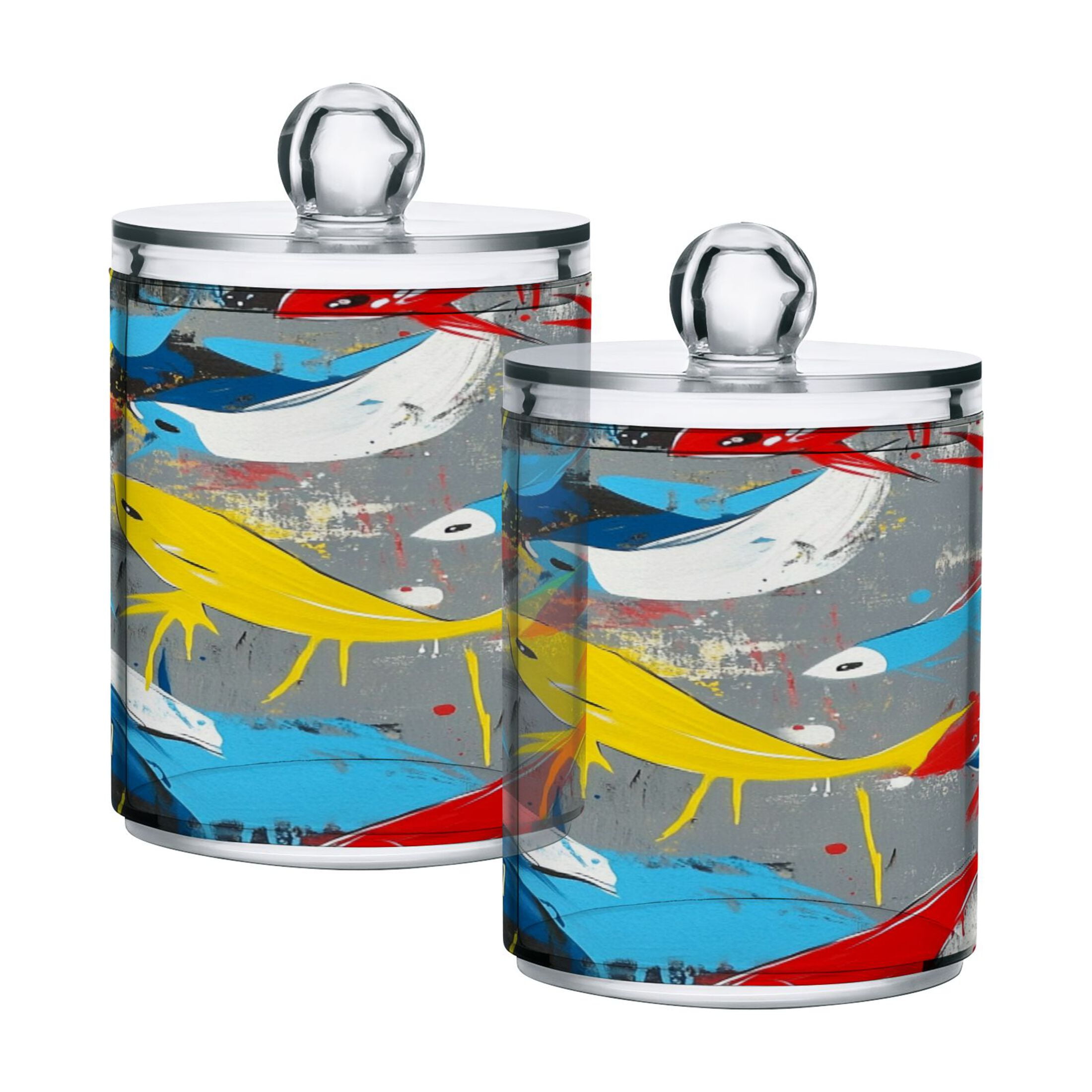 2 Pack Bathroom Canisters Transparent Storage Jar for Cotton Ball, Swab ...
