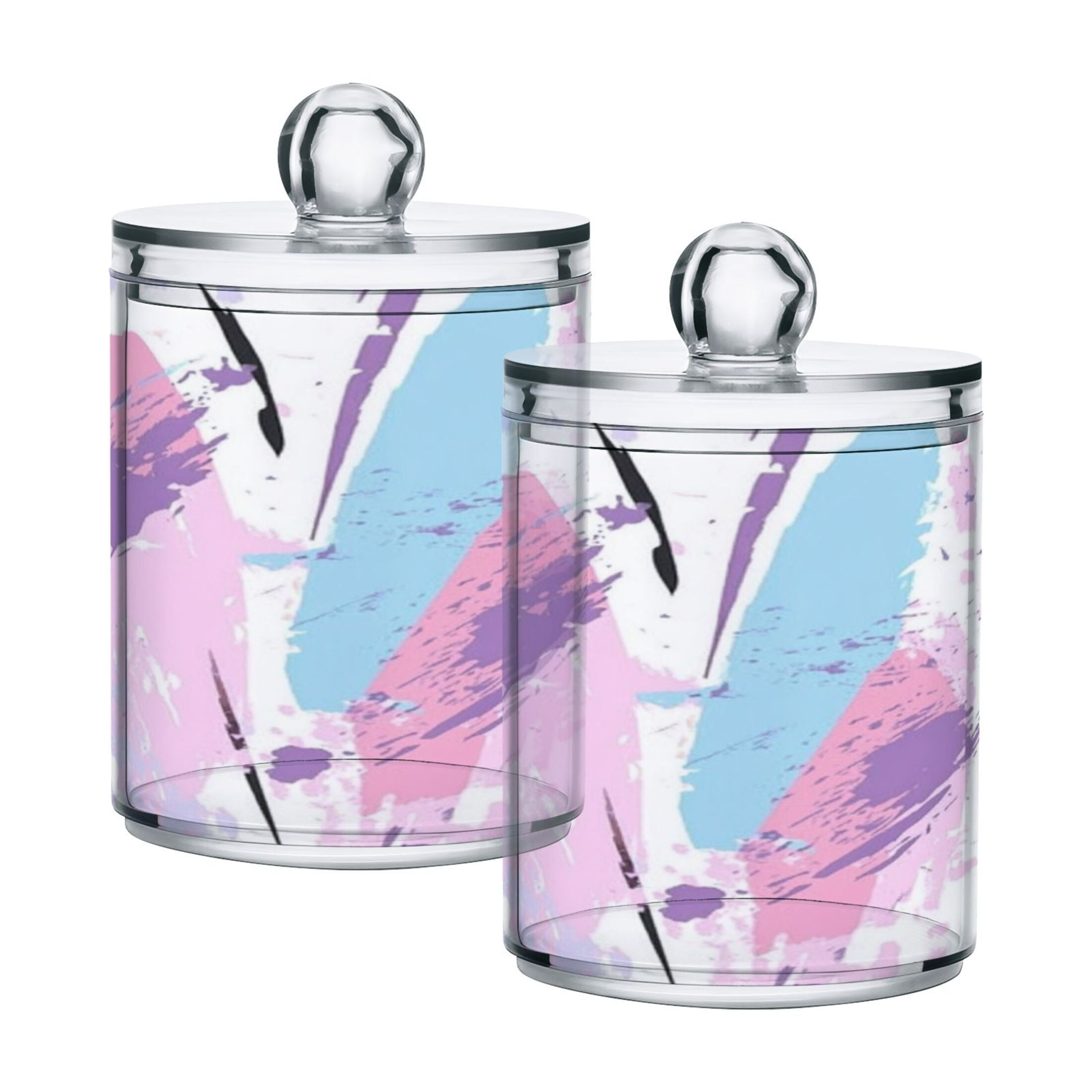 2 Pack Bathroom Canisters Transparent Storage Jar for Cotton Ball, Swab ...