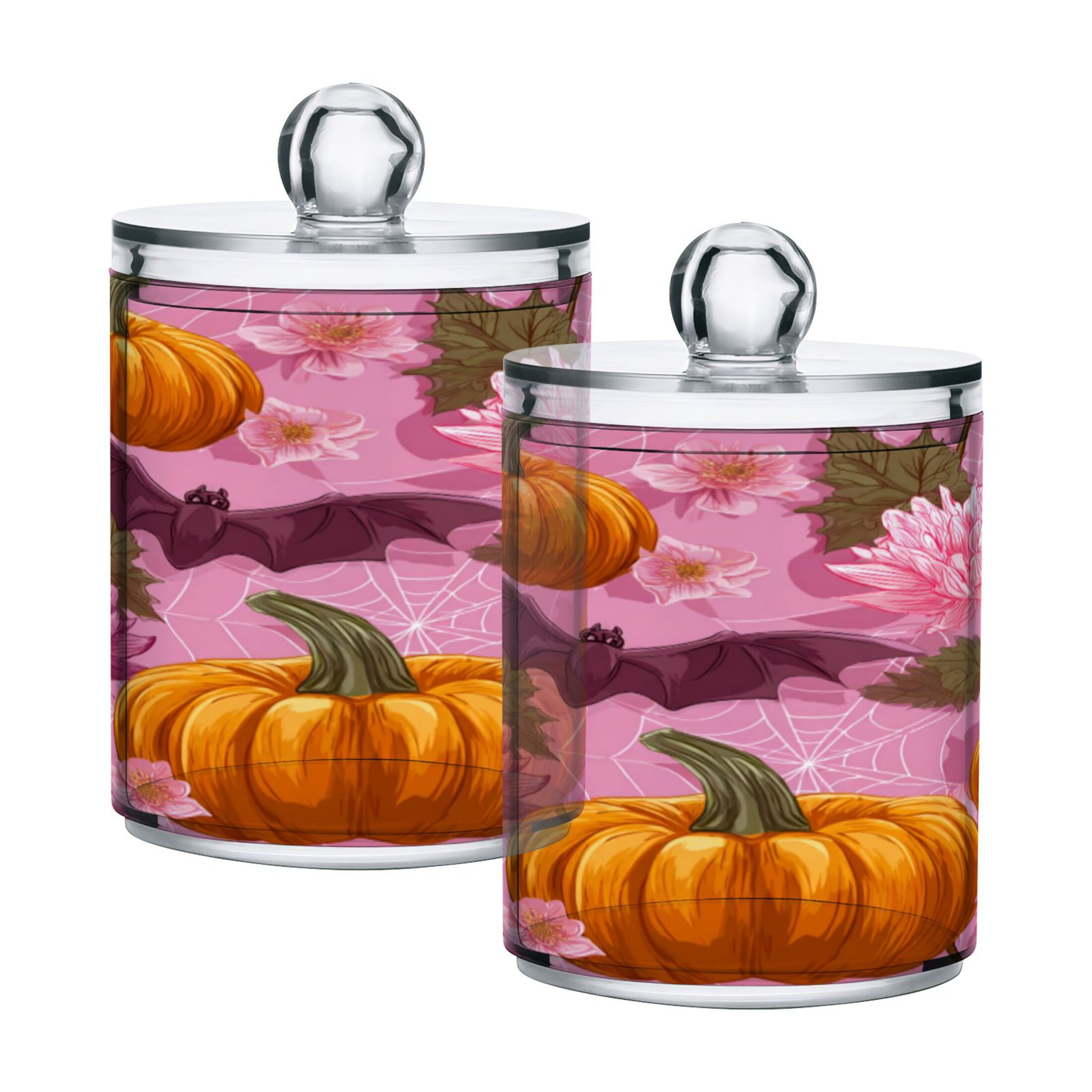 2 Pack Bathroom Canisters Transparent Storage Jar for Cotton Ball, Swab ...
