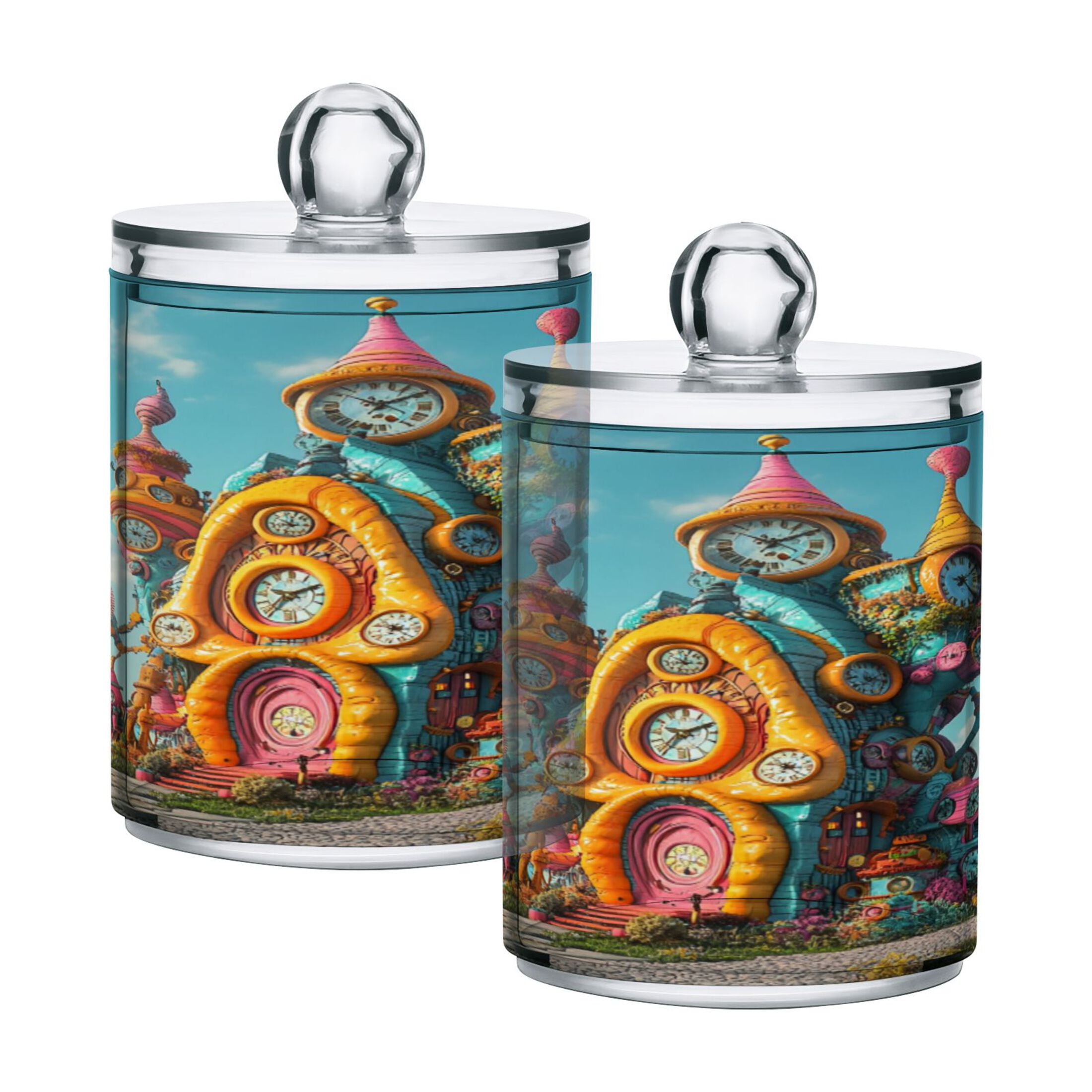 2 Pack Bathroom Canisters Transparent Storage Jar for Cotton Ball, Swab ...