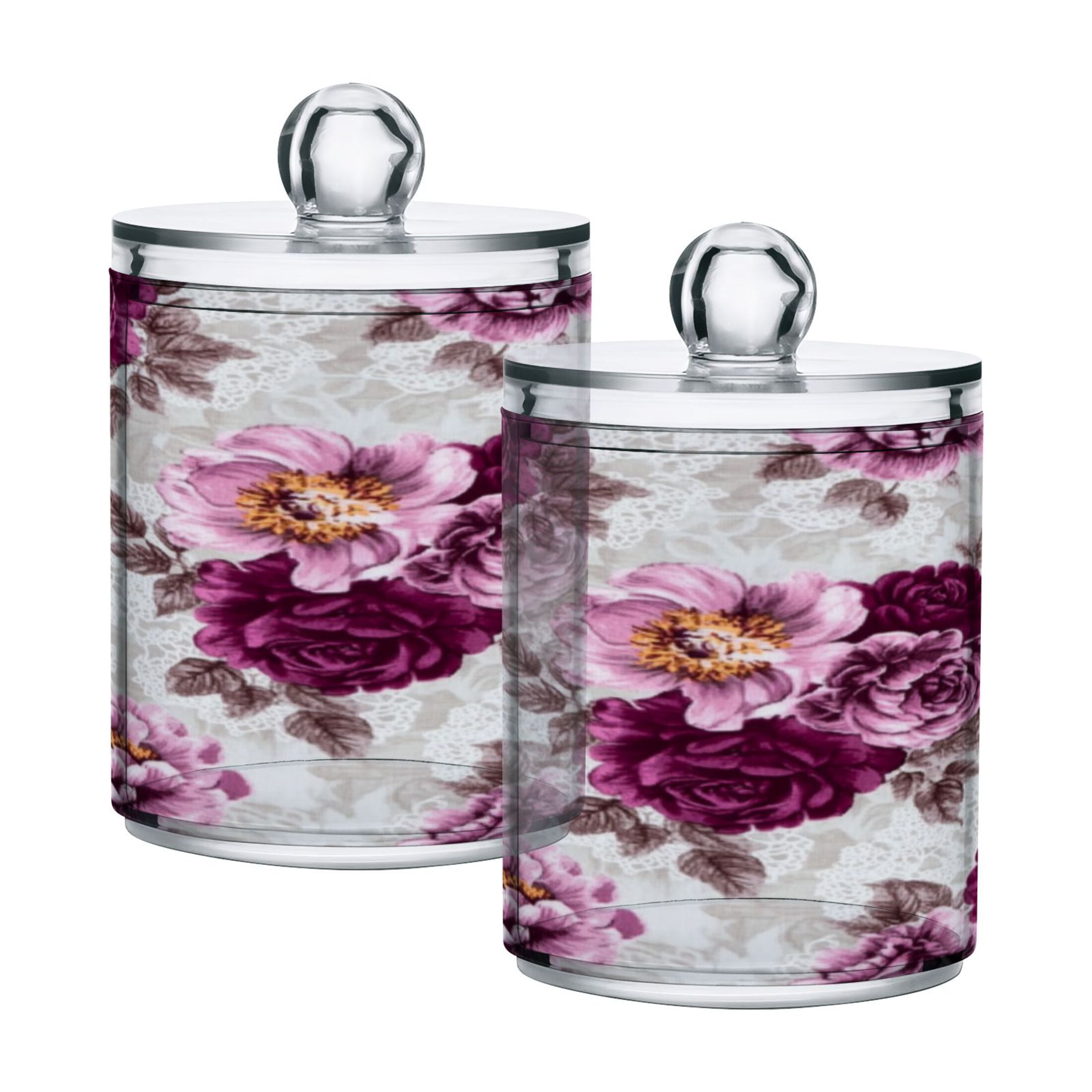 2 Pack Bathroom Canisters Transparent Storage Jar for Cotton Ball, Swab ...
