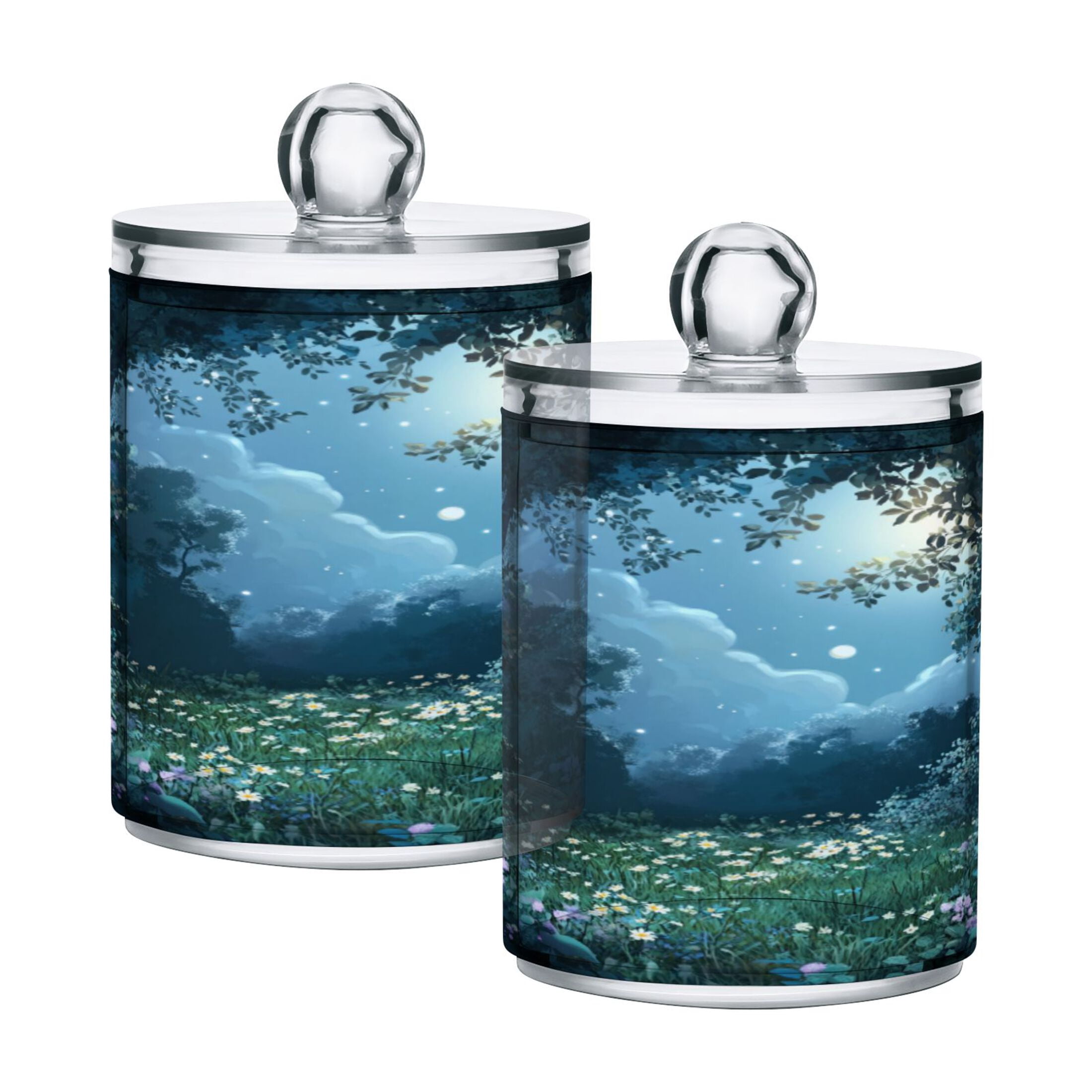 2 Pack Bathroom Canisters Transparent Storage Jar for Cotton Ball, Swab ...