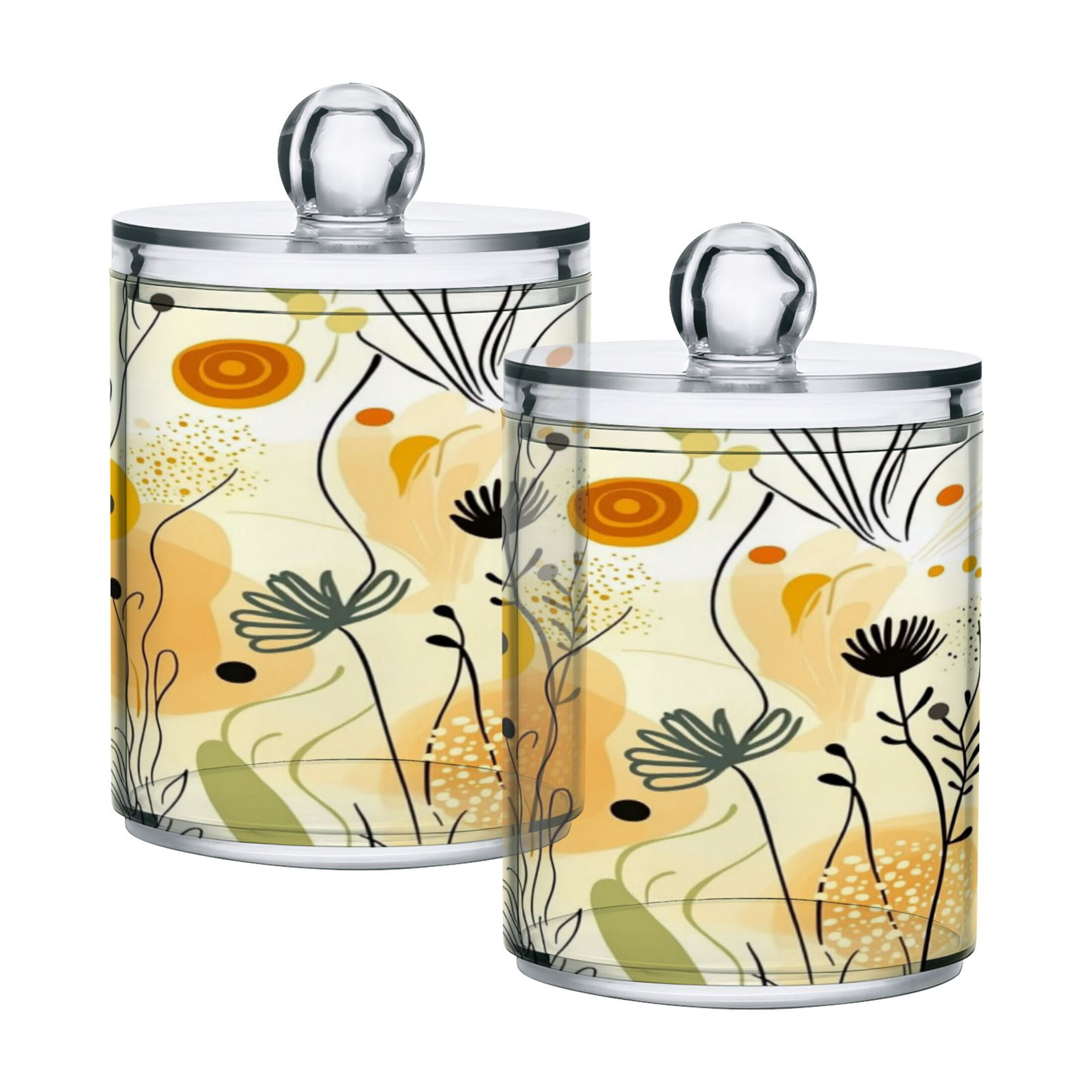 2 Pack Bathroom Canisters Transparent Storage Jar for Cotton Ball, Swab ...
