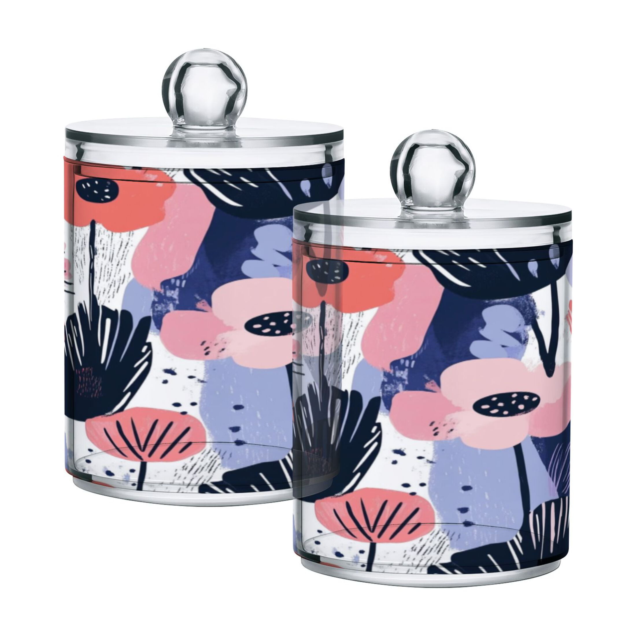 2 Pack Bathroom Canisters Transparent Storage Jar for Cotton Ball, Swab ...