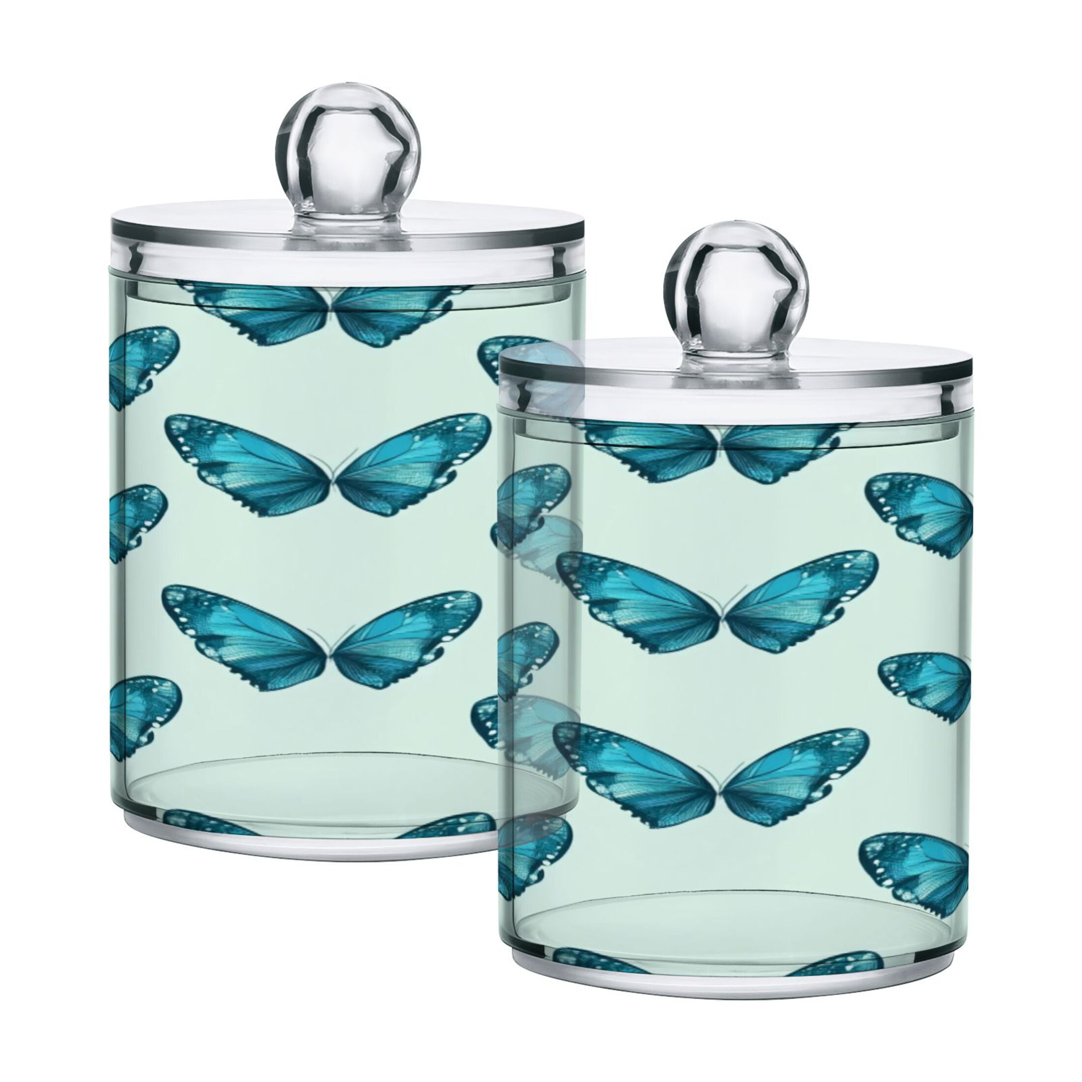 2 Pack Bathroom Canisters Transparent Storage Jar for Cotton Ball, Swab ...