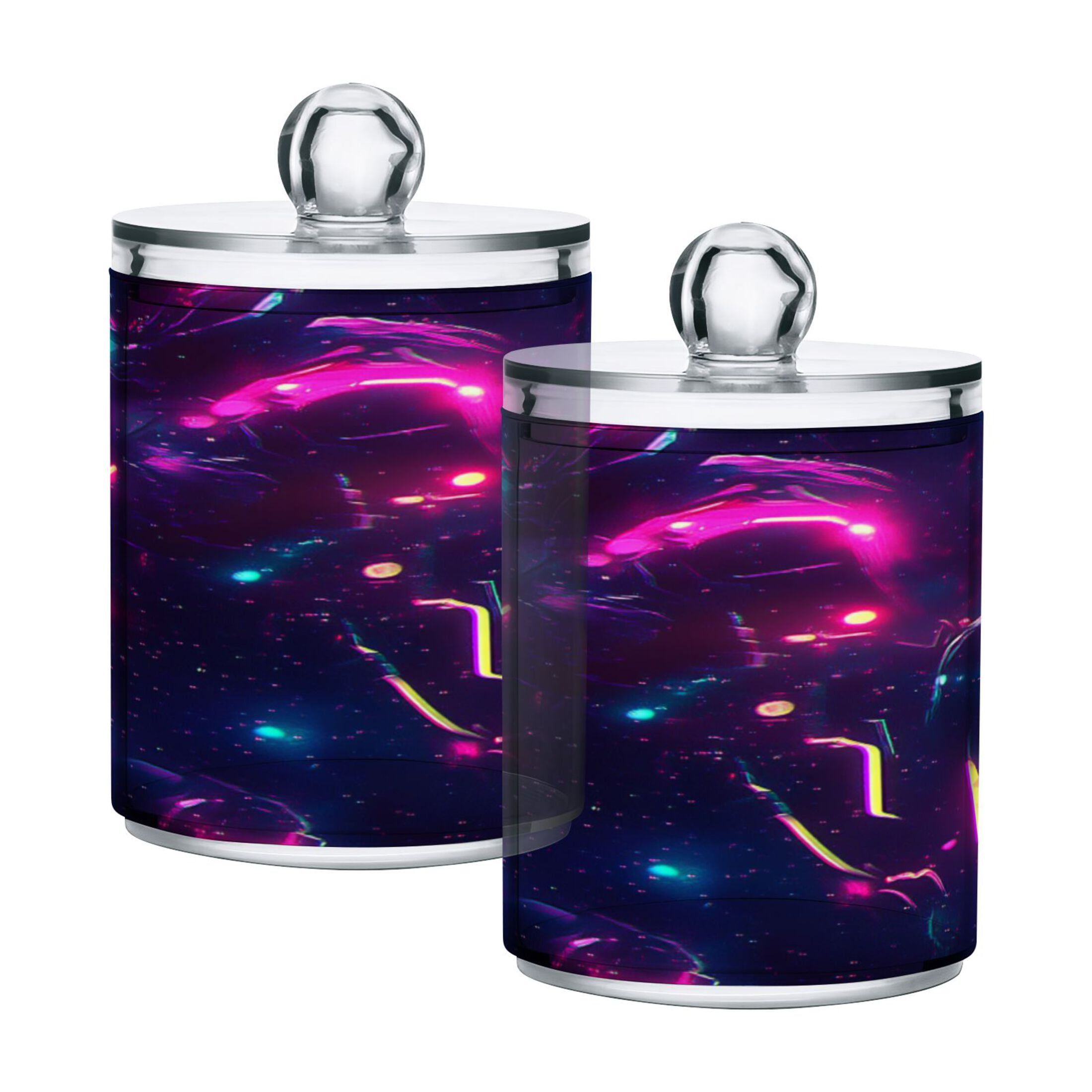 2 Pack Bathroom Canisters Transparent Storage Jar for Cotton Ball, Swab ...